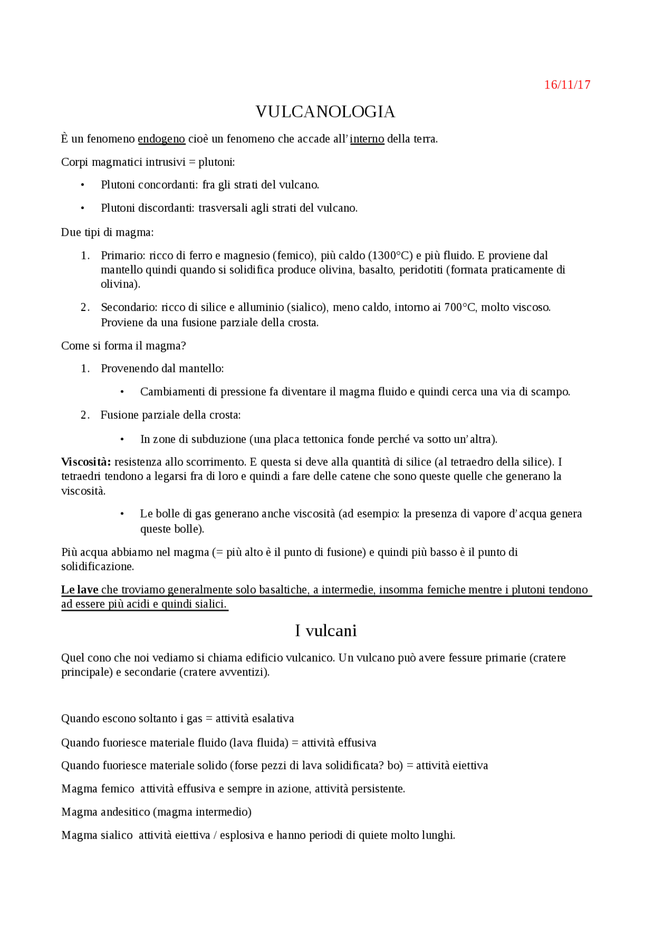 I Vulcani Appunti Sui Vulcani Docsity
