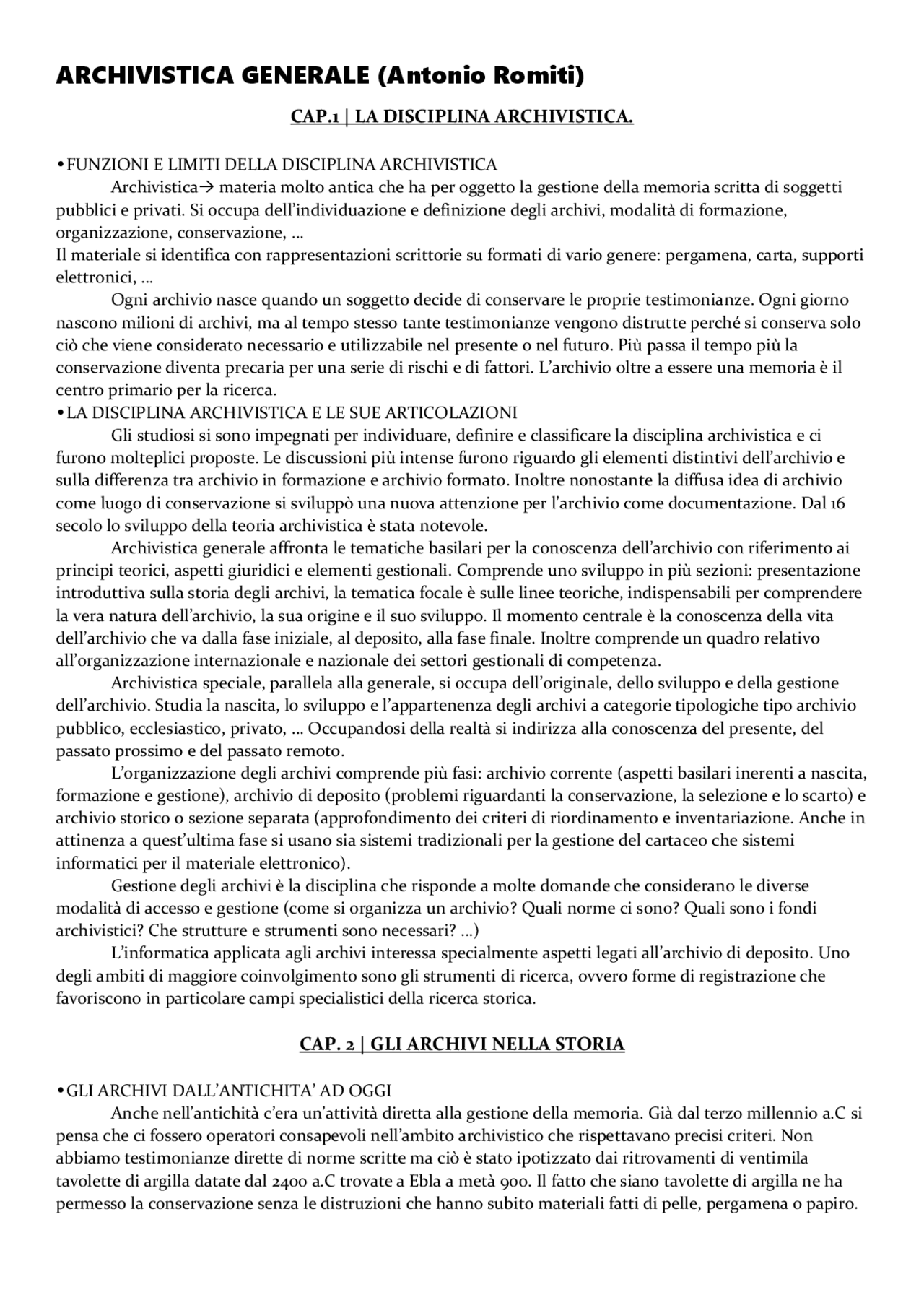 Riassunto "Archivistica generale" di Romiti - Docsity