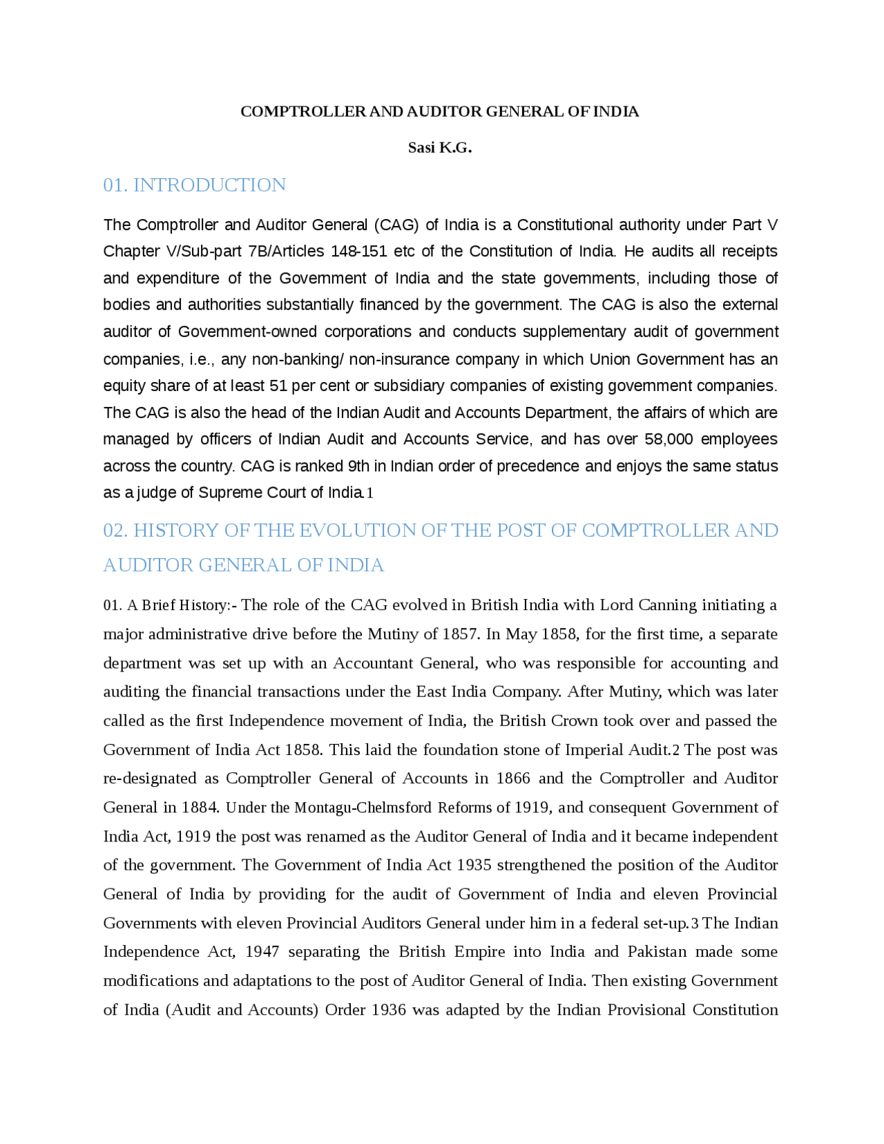 COMPTROLLER AND AUDITOR GENERAL OF INDIA - Docsity