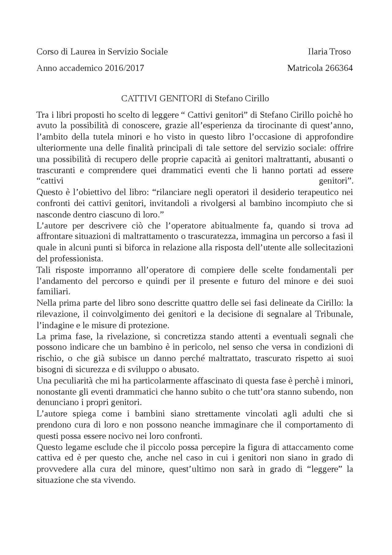 Relazione Cattivi Genitori Di Cirillo Docsity