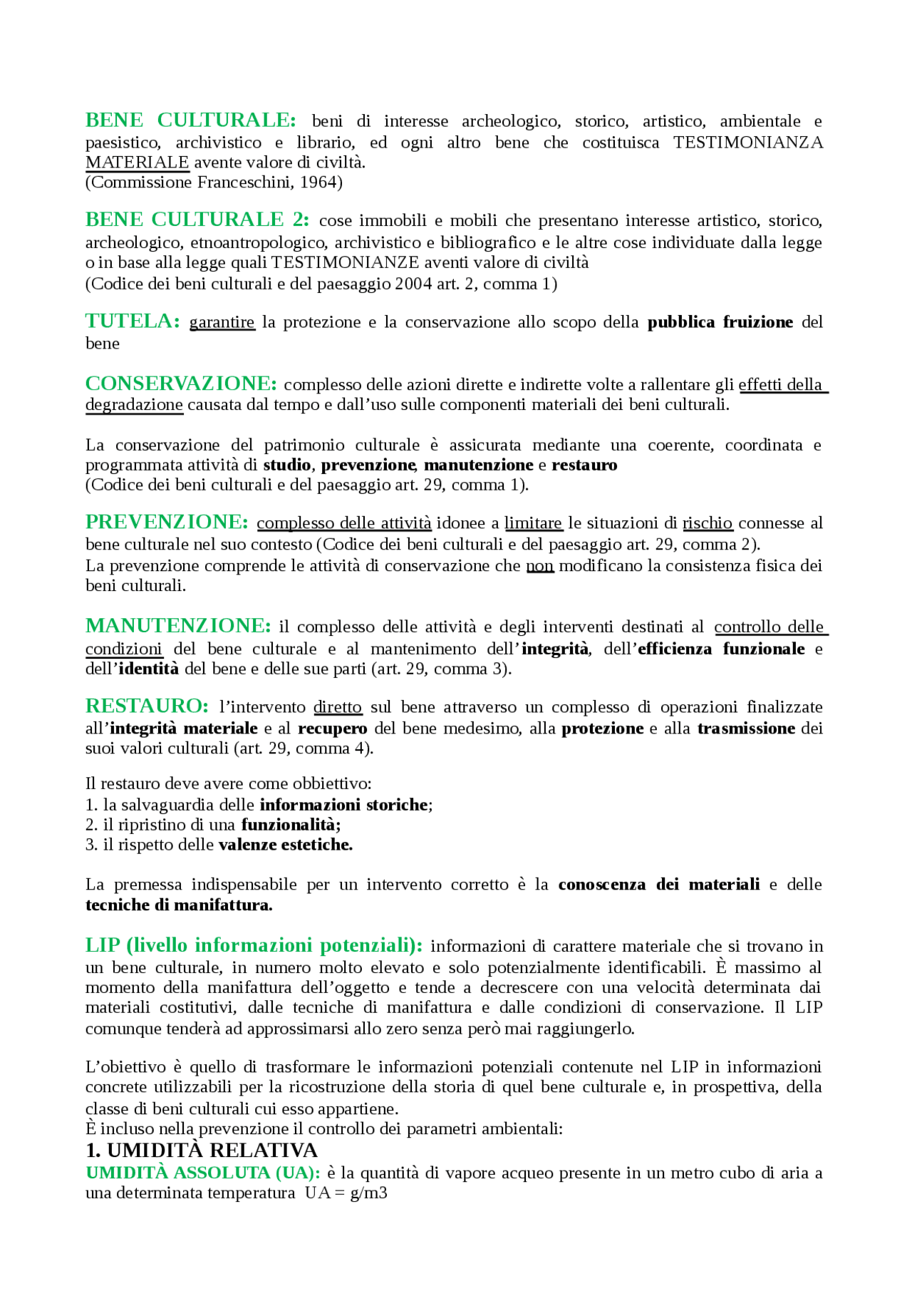 Definizioni Restauro Docsity
