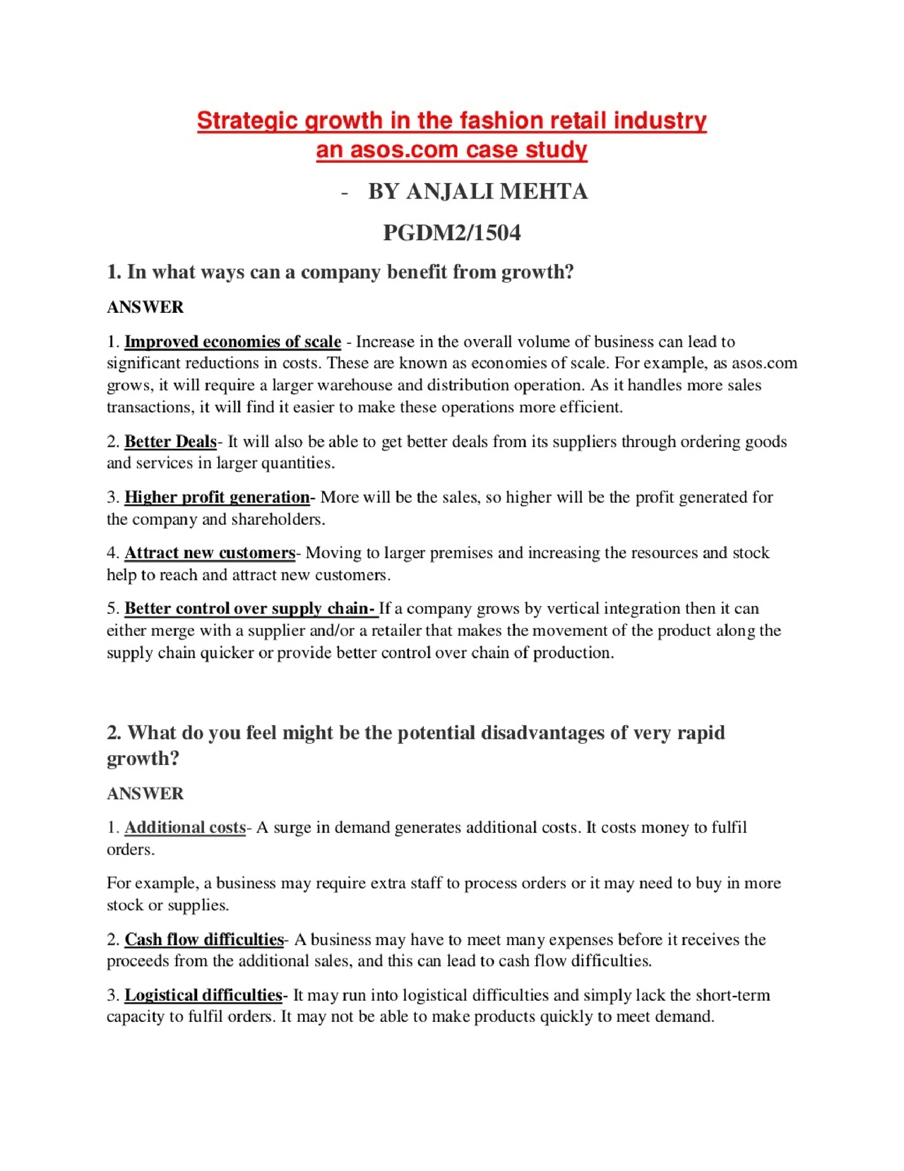 Asos strategic growth - Docsity