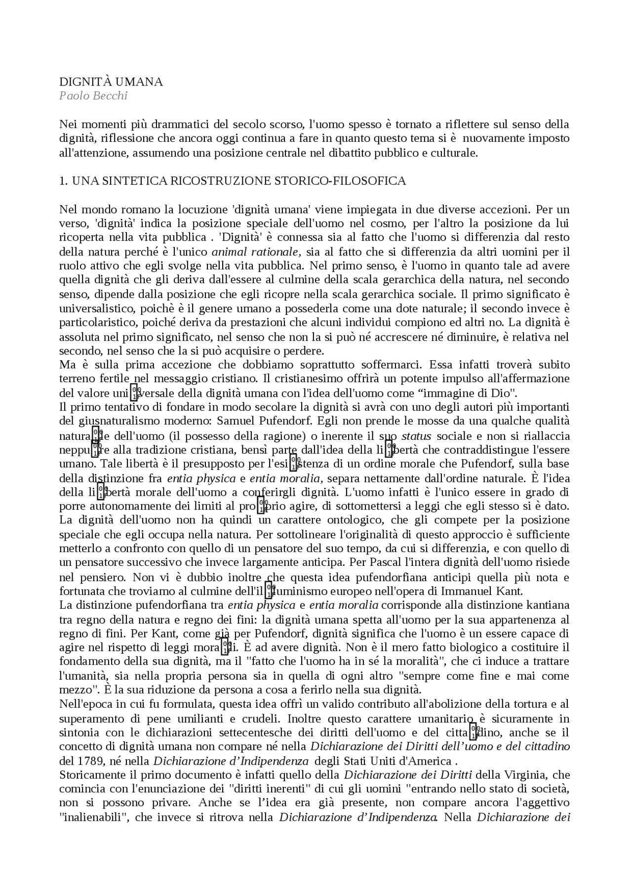 Filosofia Del Diritto 1 Cap Dignità Umana Docsity