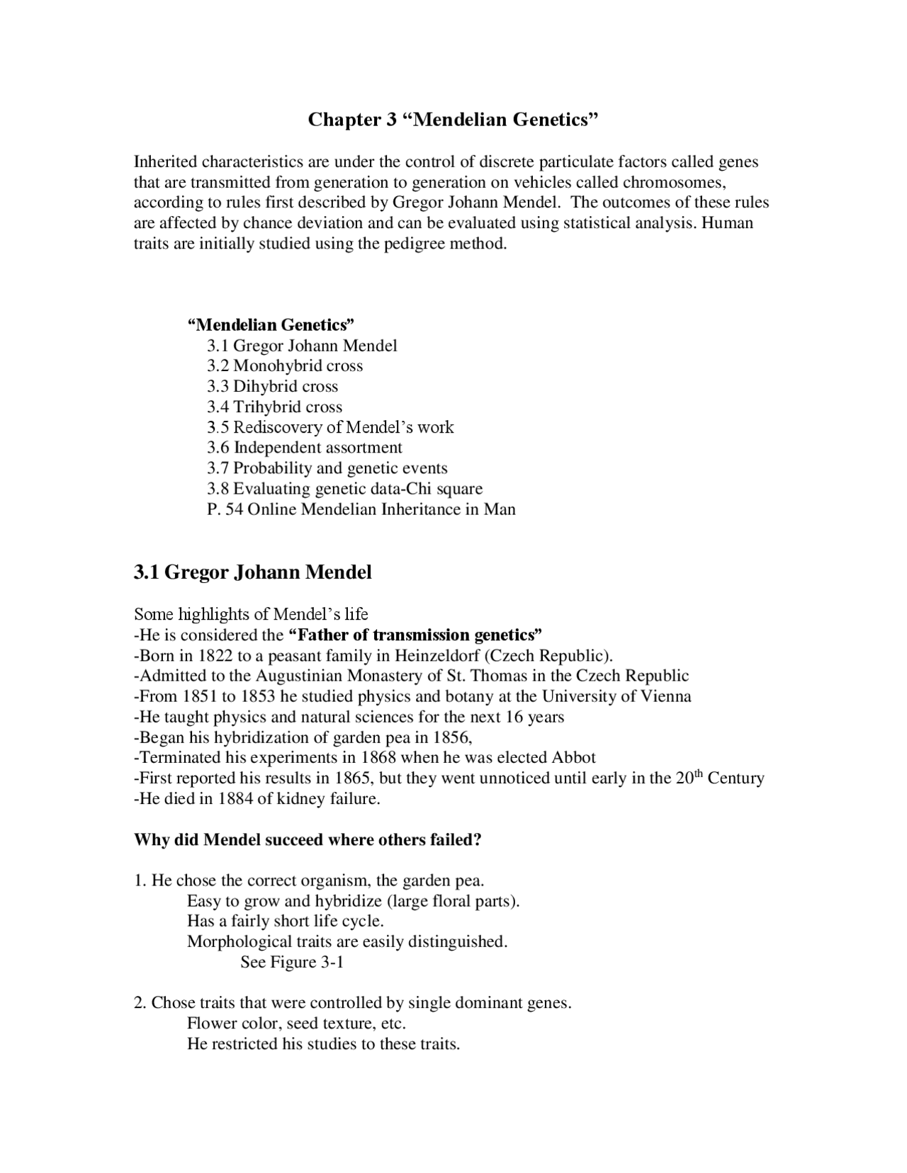 Outline For Mendelian Genetics Principles Of Genetics Socr 330