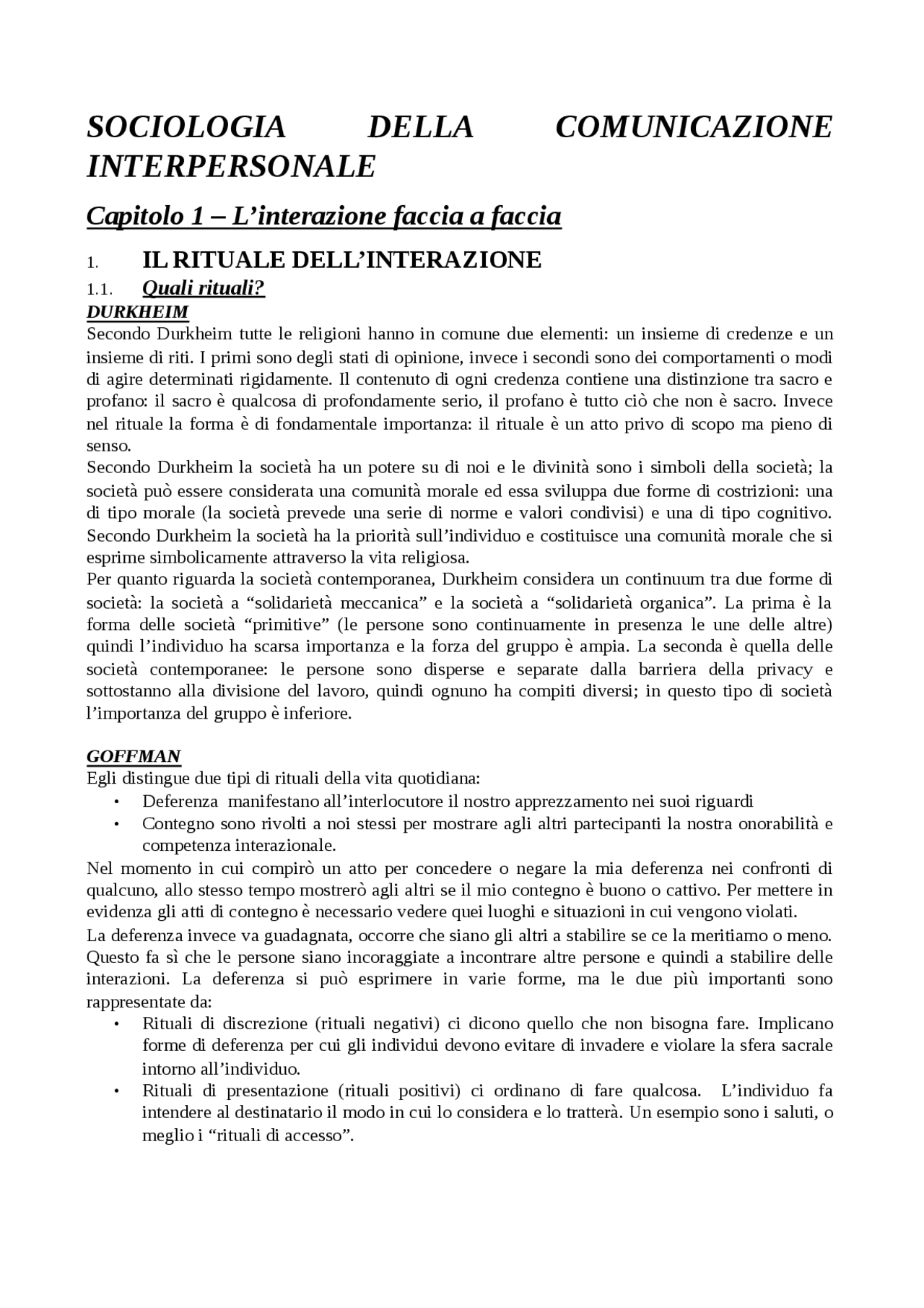 Sociologia Della Comunicazione Interpersonale Docsity