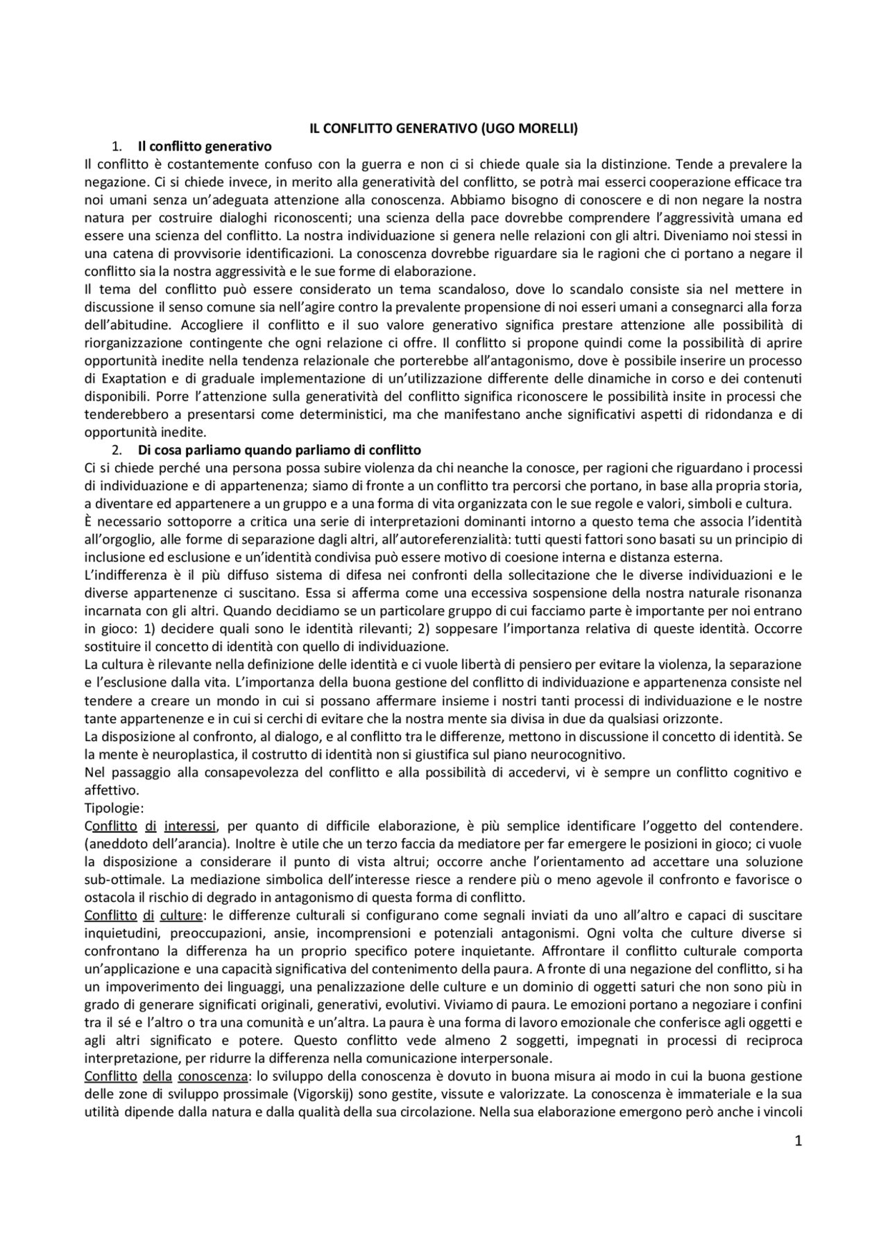 Riassunto Il Conflitto Generativo Docsity