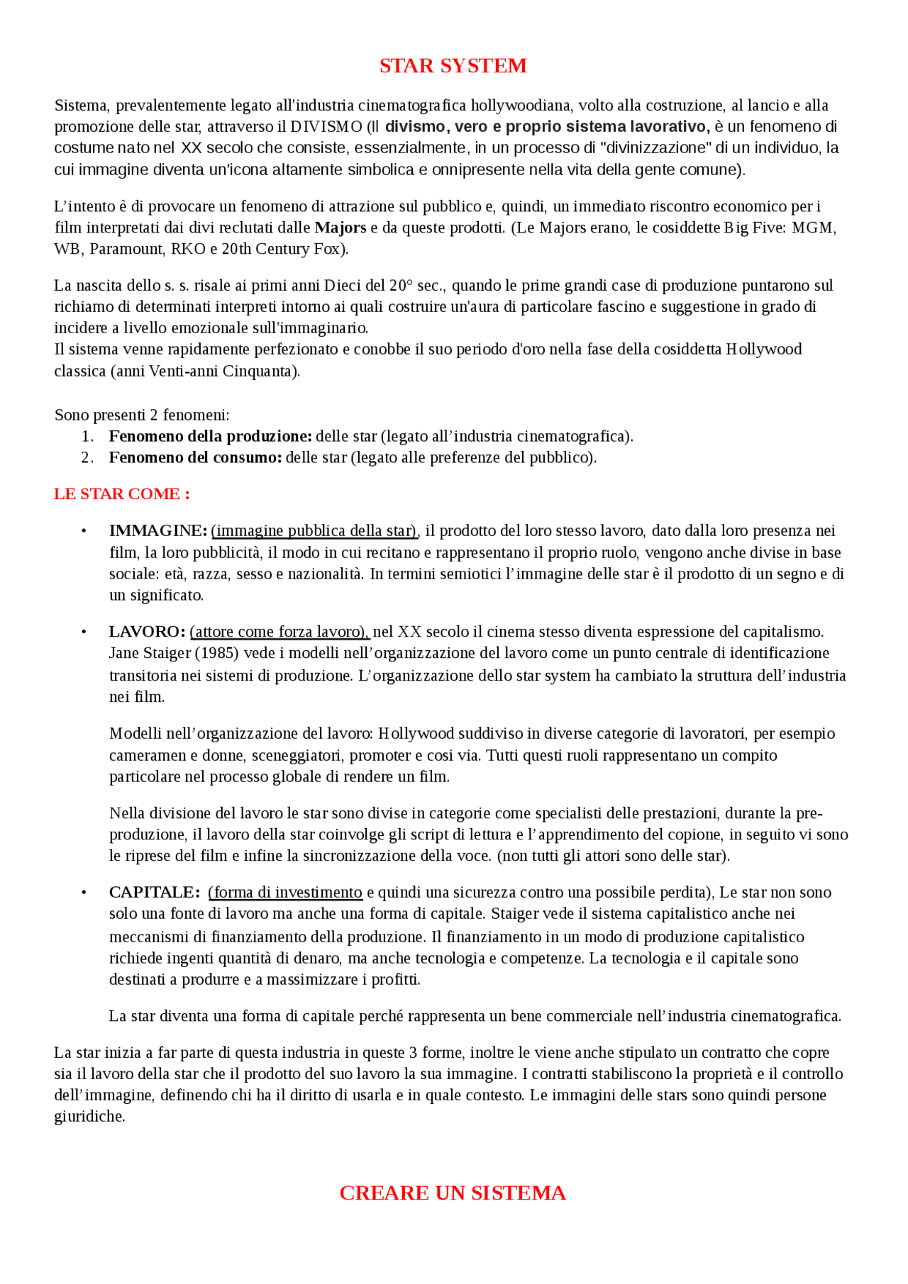 Star System Riassunto Docsity