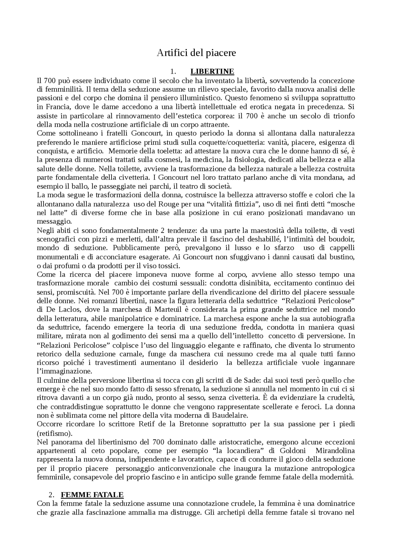 Riassunto Artifici Del Piacere Di Daniela Baroncini Docsity