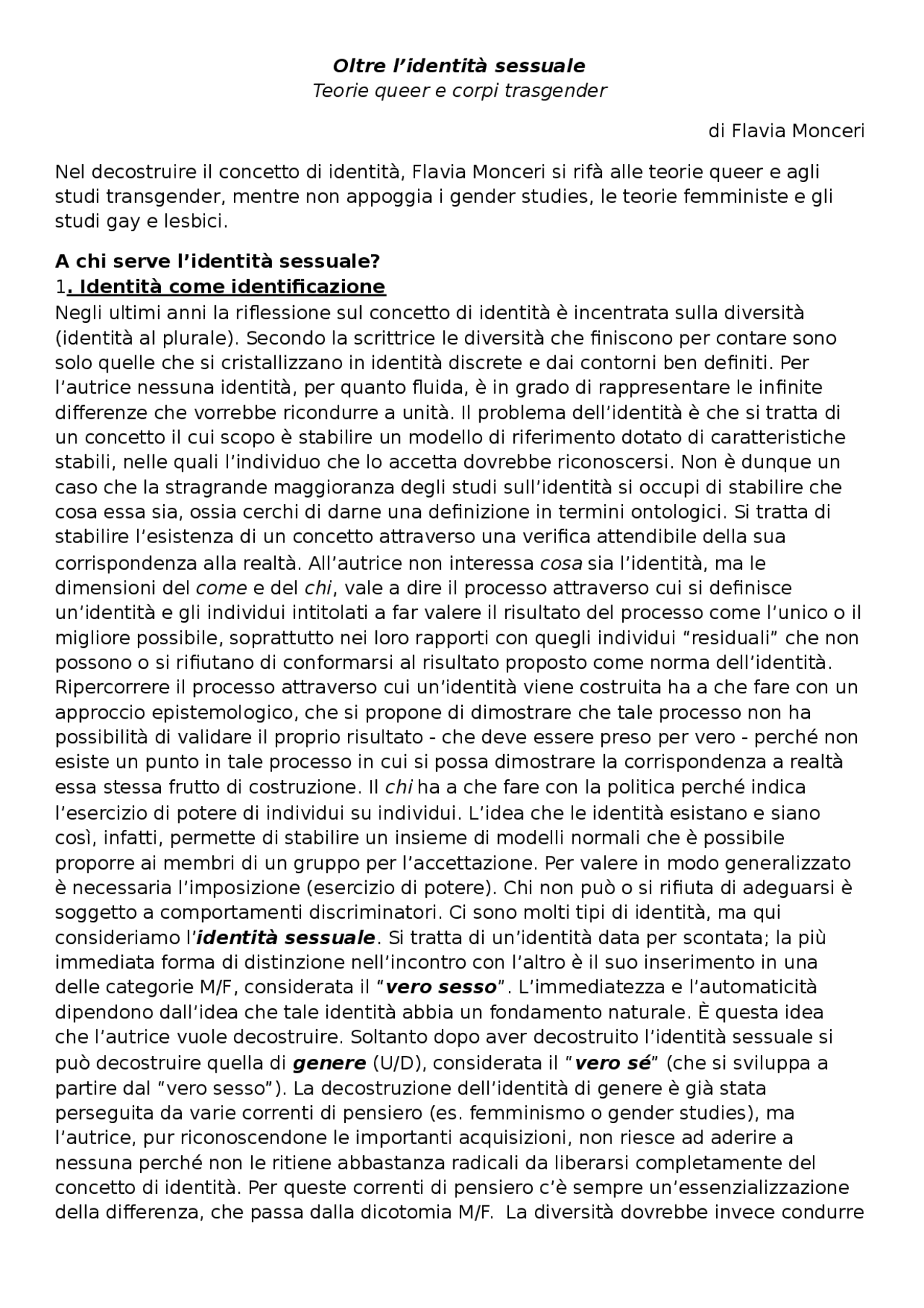 Oltre Lidentità Sessuale Docsity
