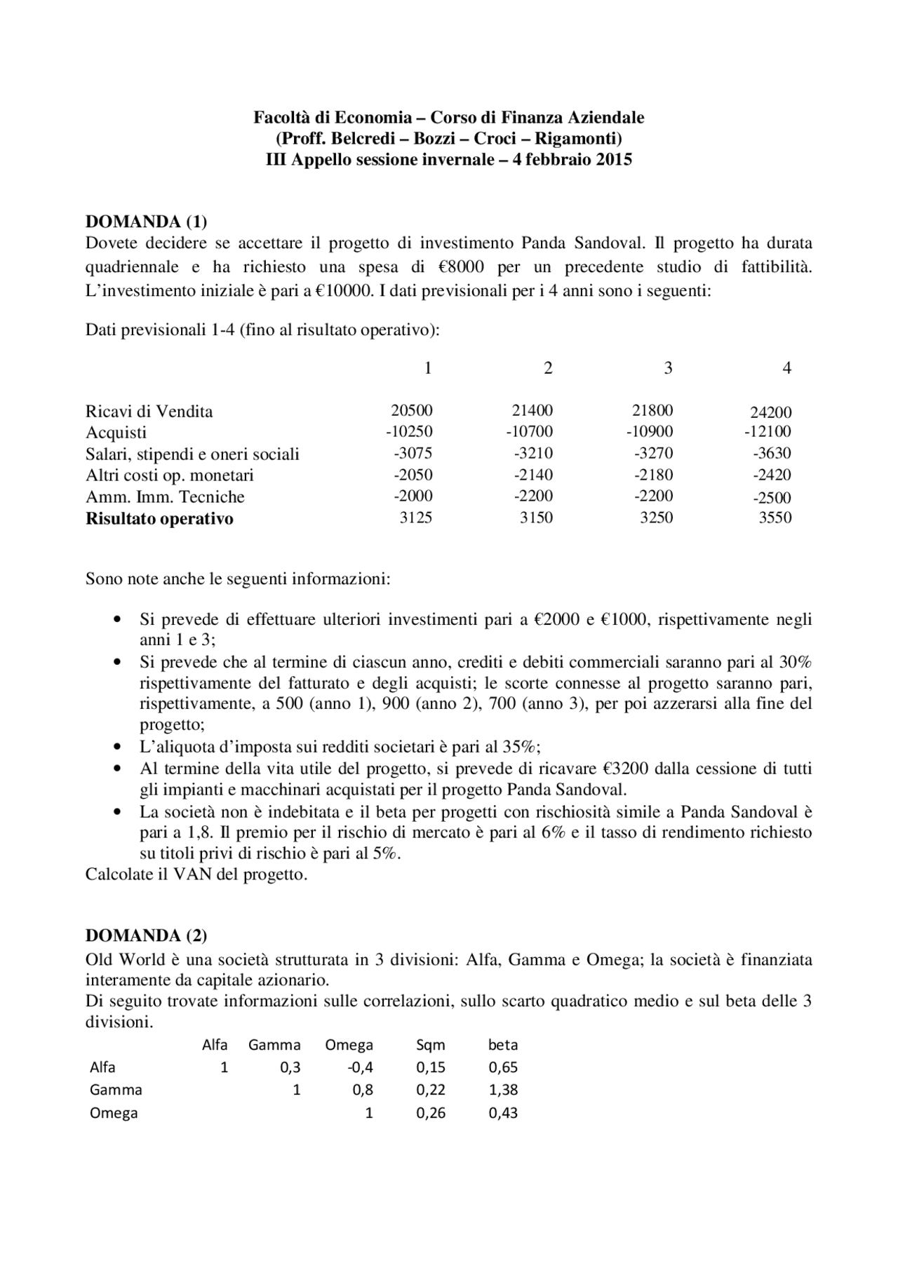 Tema Desame Finanza Aziendale Docsity