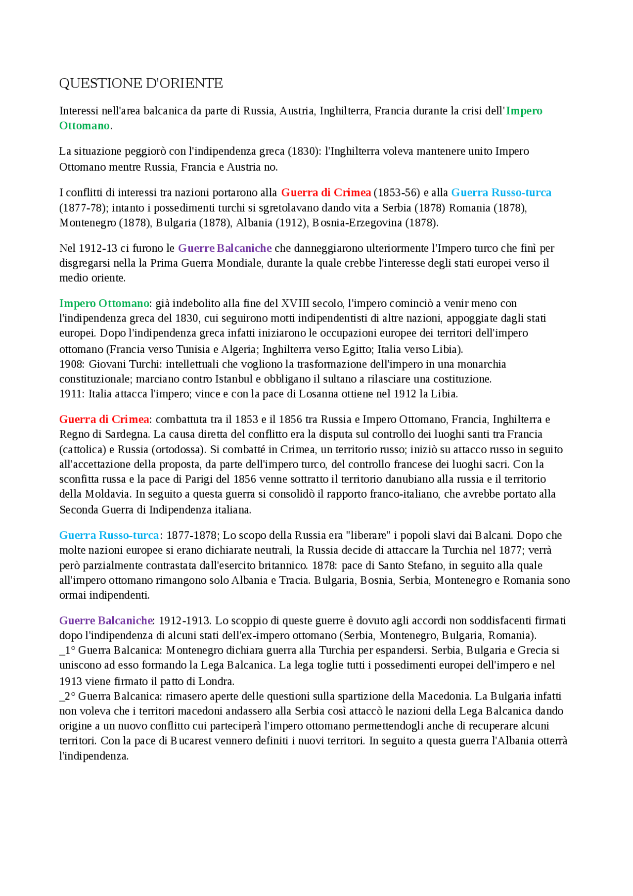 Riassunto Questione Doriente Schemi E Mappe Concettuali Di Storia