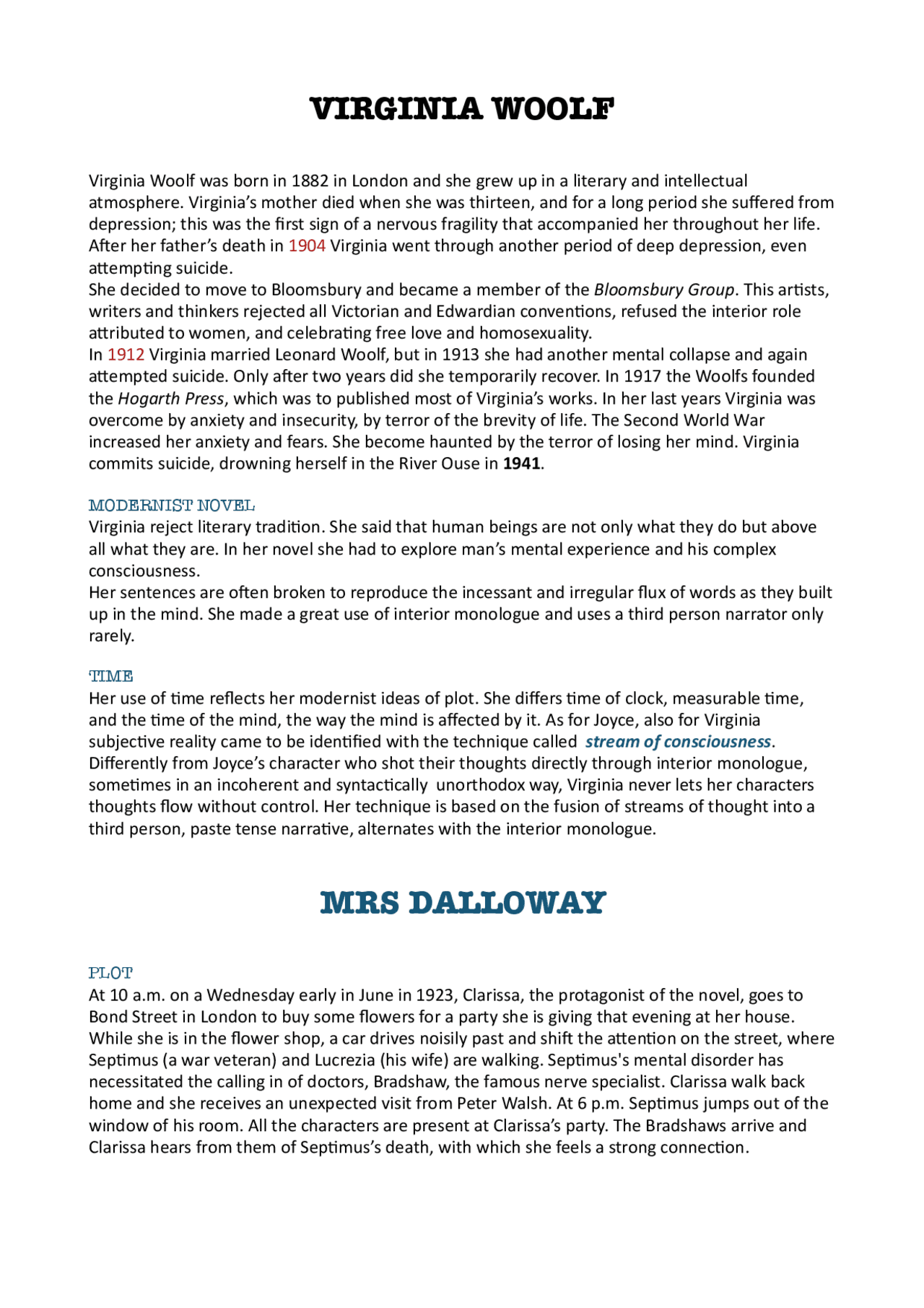 Virginia Woolf Con Mrs Dalloway Docsity