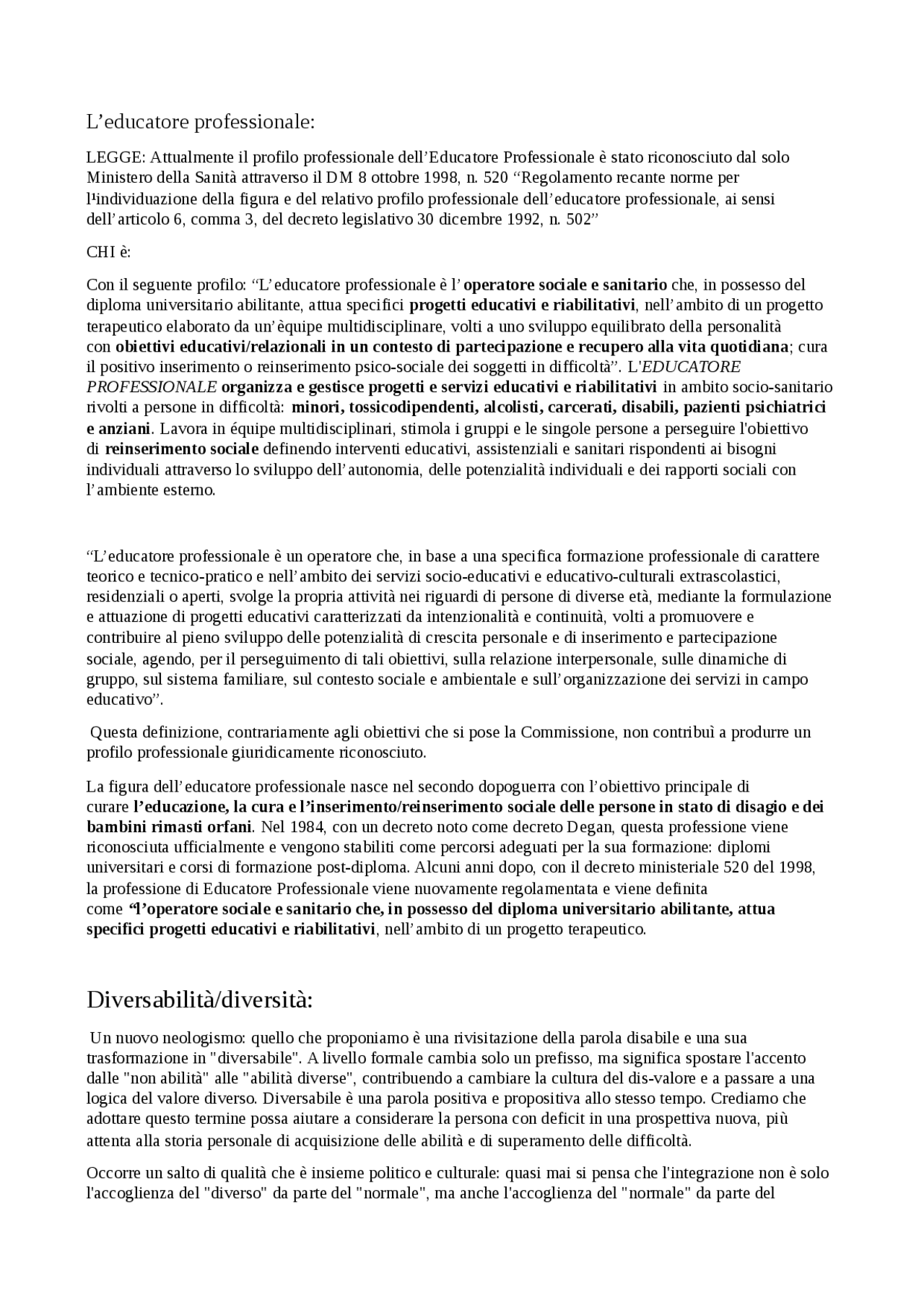 Educatore Professionale Docsity