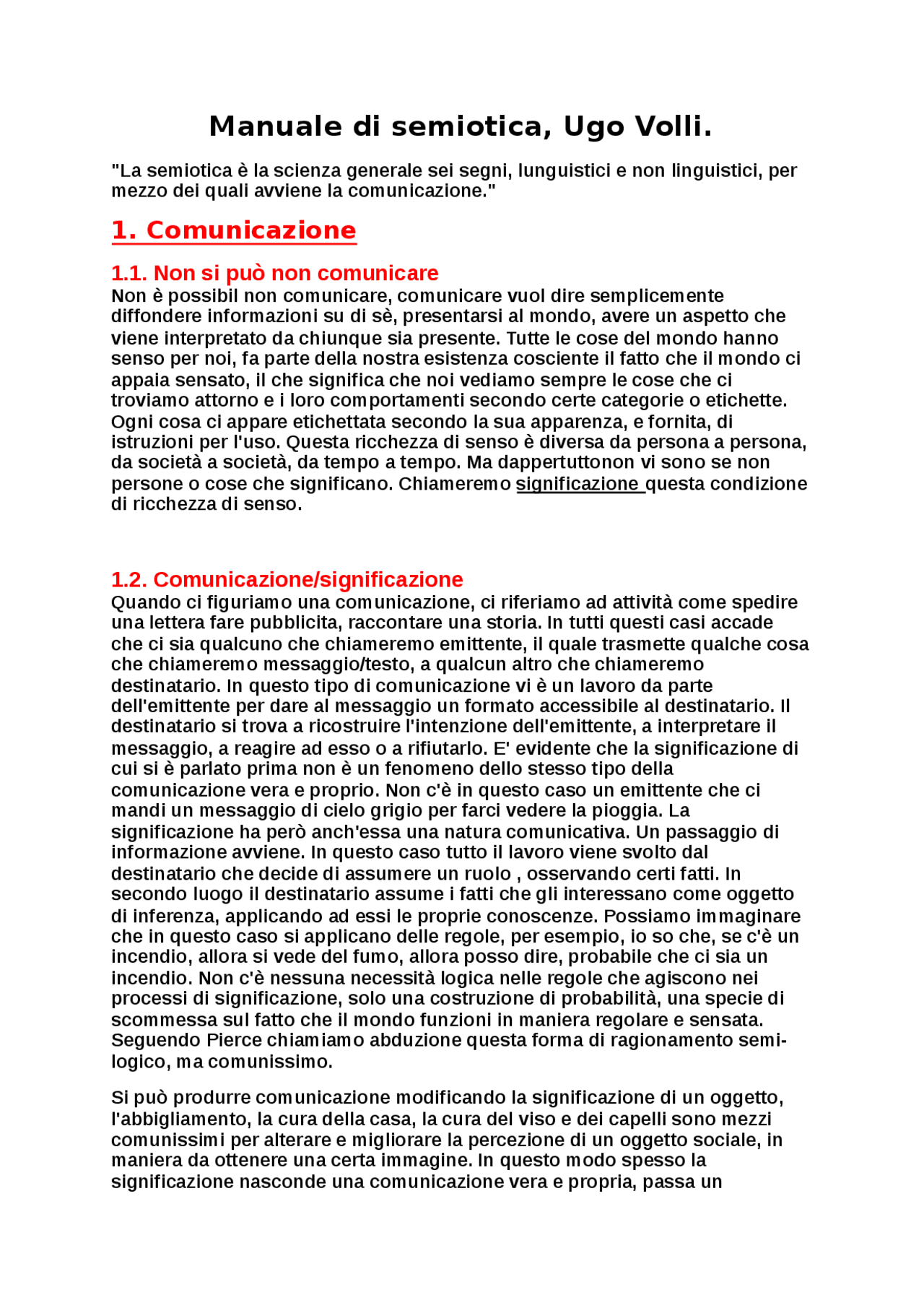 Riassunto Manuale Di Semiotica Ugo Volli Docsity