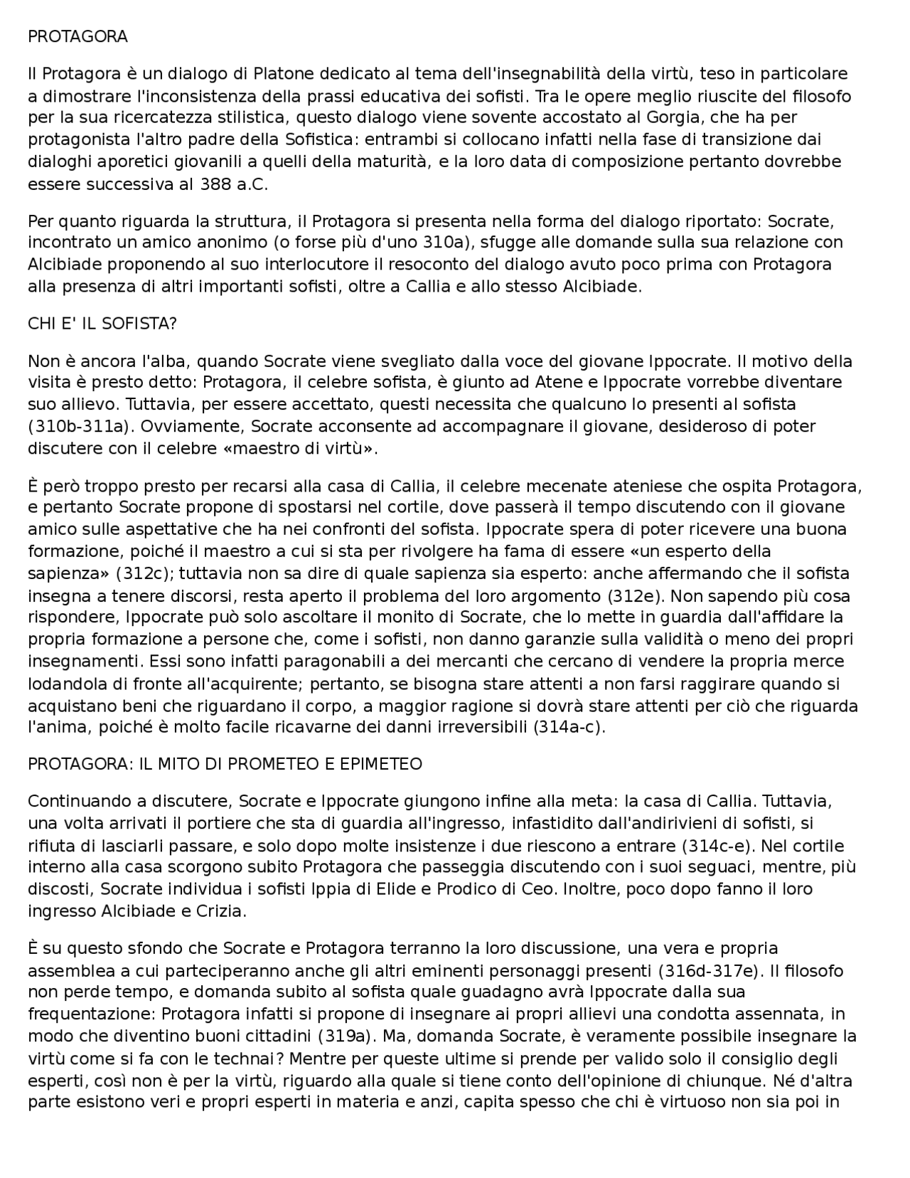 Il Protagora di Platone - Docsity