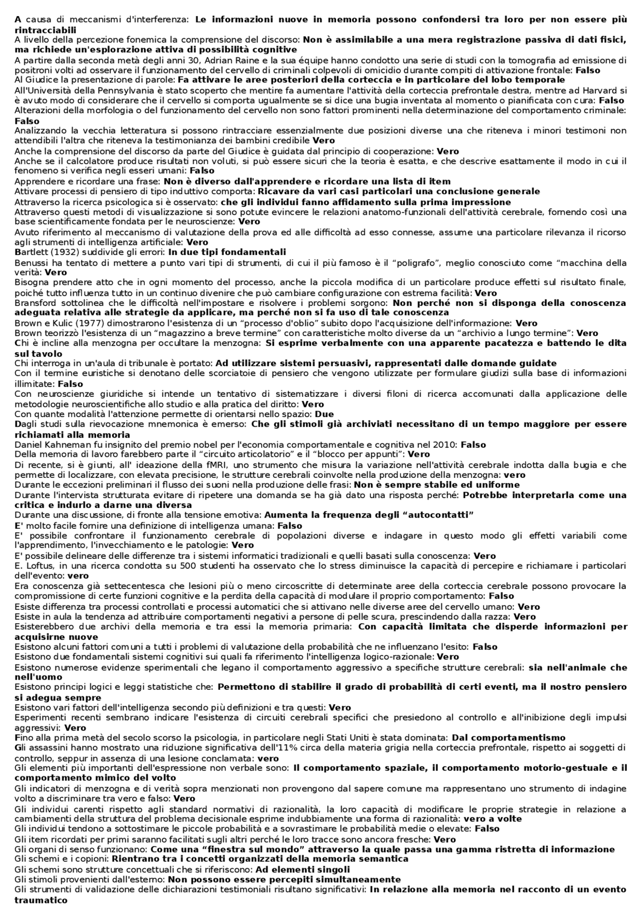 Test Psicologia Giuridica E Dei Processi Cognitivi Docsity