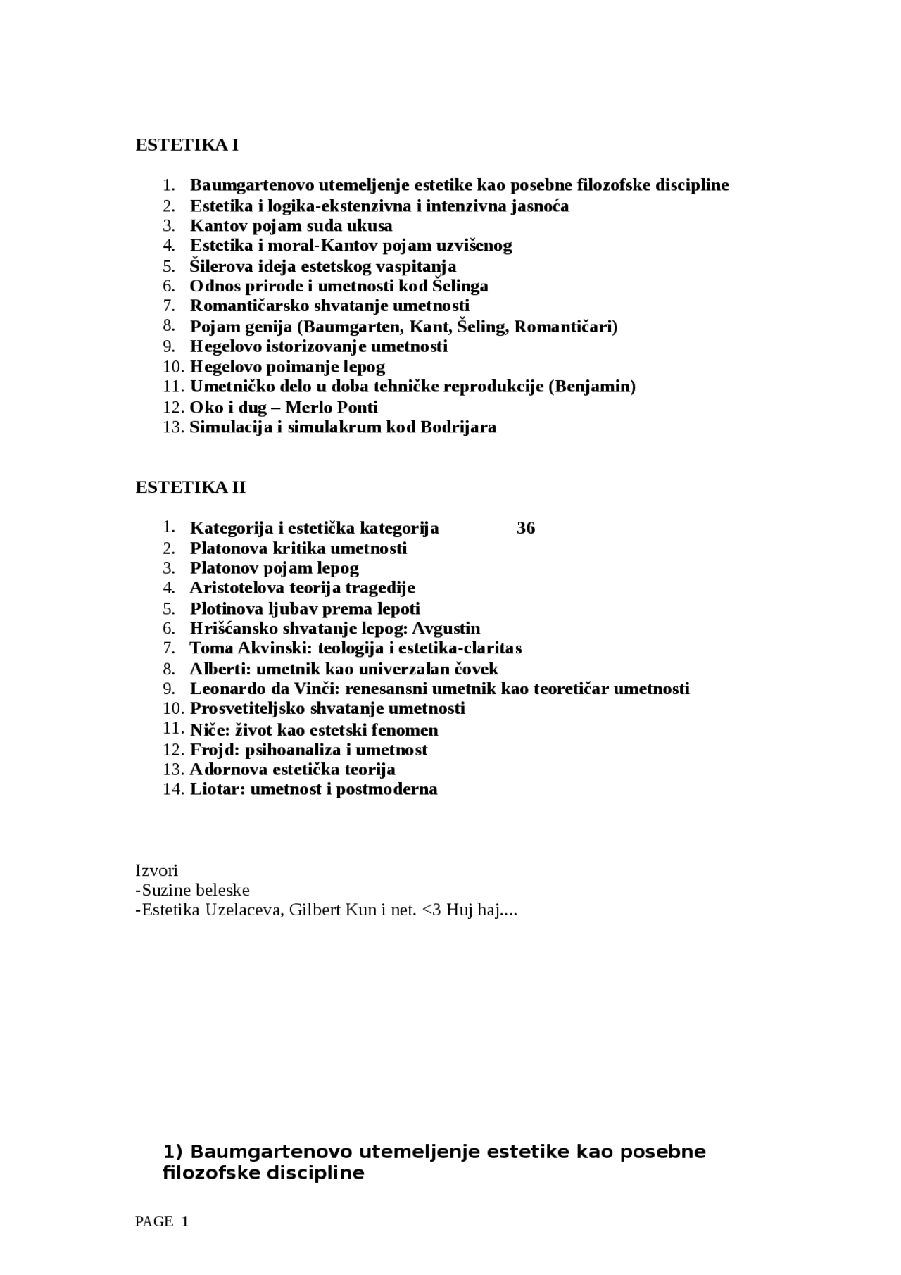 Istorija Estetike Kao Nauke Skripte Predlog Estetika Docsity
