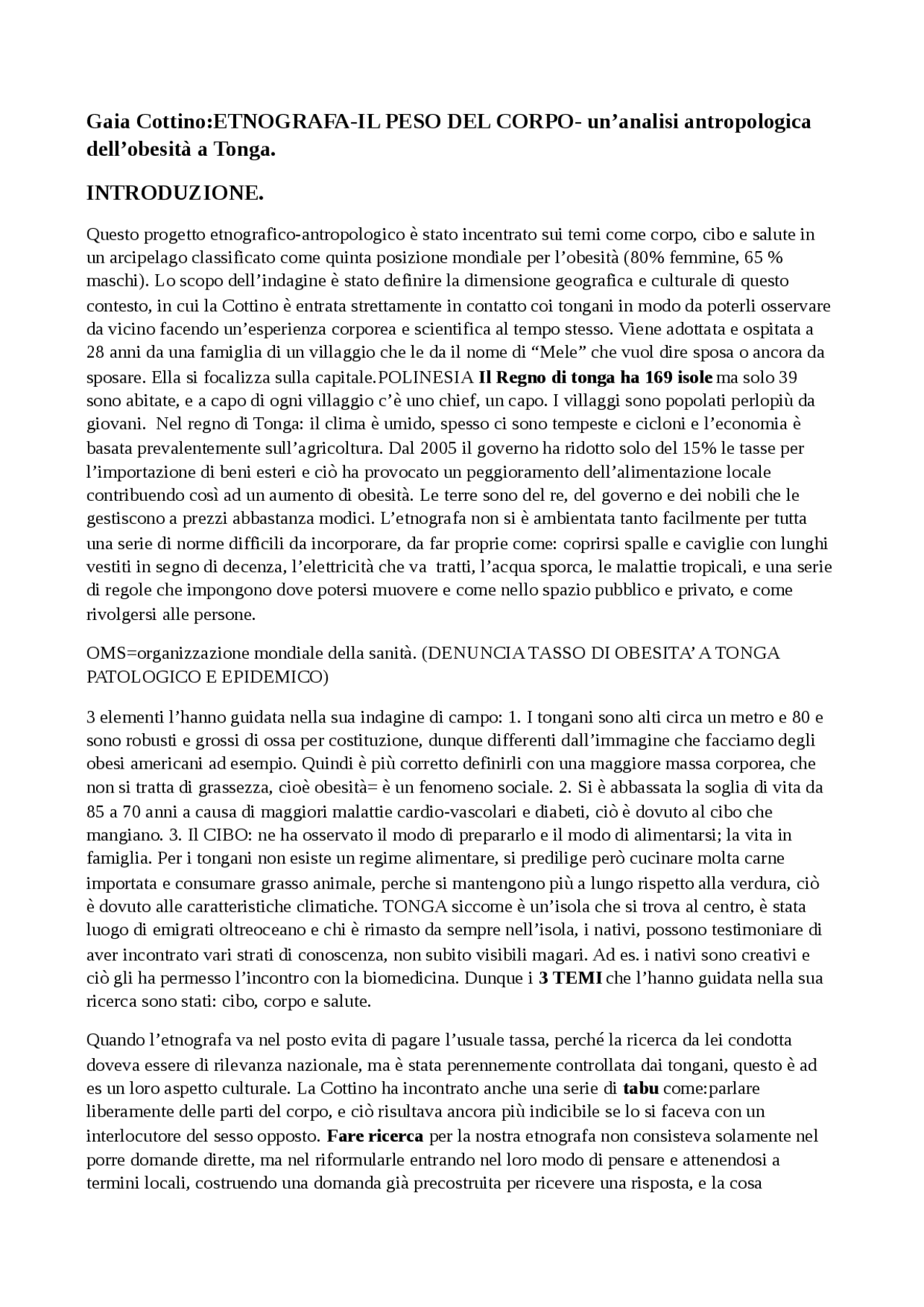 Libro Il peso del corpo-un'analisi antropologica dell'obesità a Tonga di Gaia Cottino - Docsity