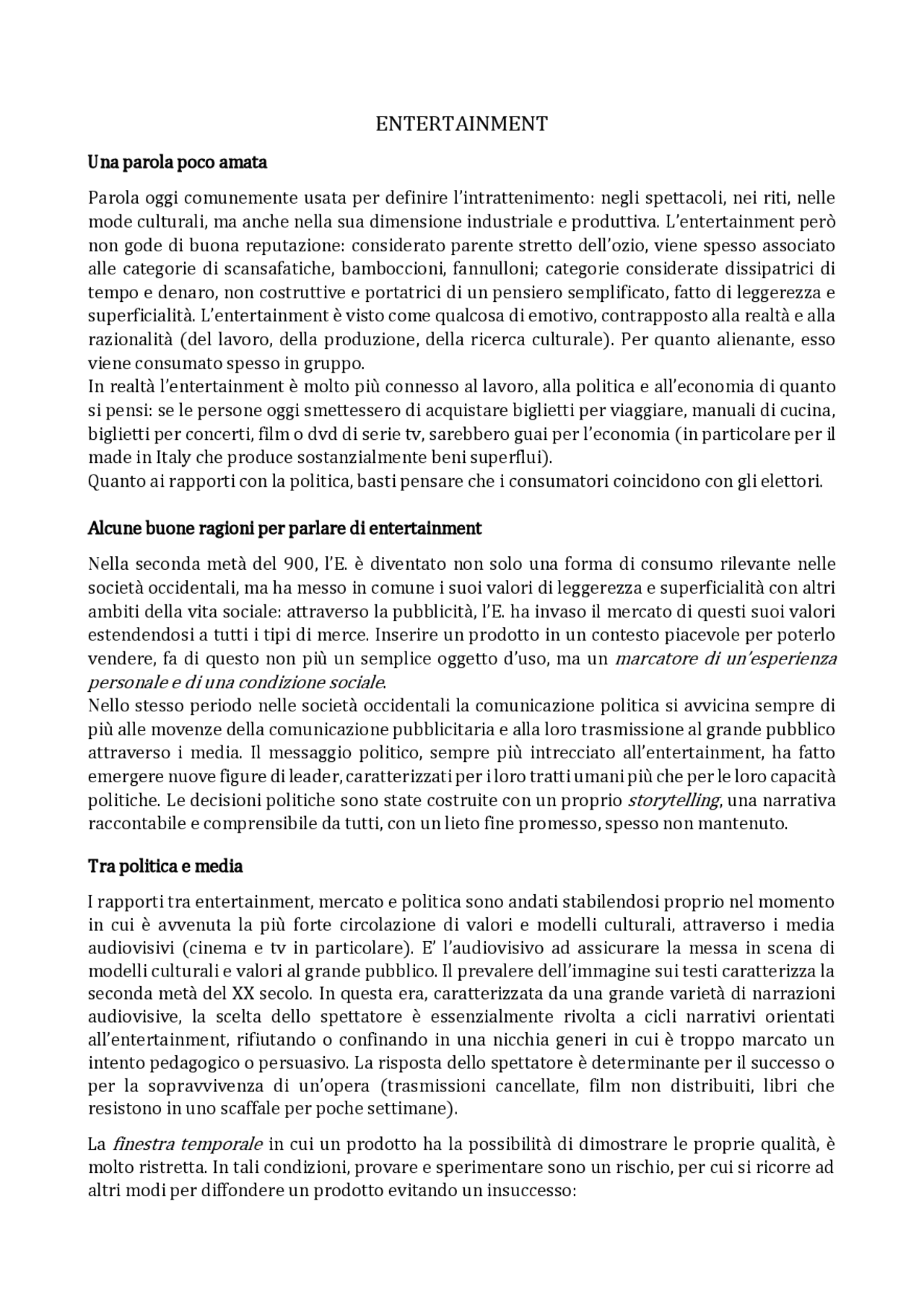 Sintesi Del Libro Entertainment Di Enrico Menduni Docsity