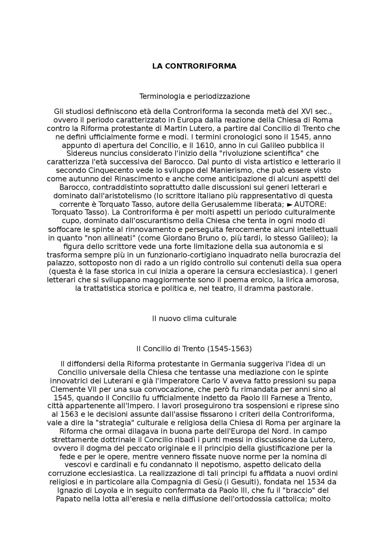 LETTERATURA ITALIANA - DAL BAROCCO ALL'ILLUMINISMO - Docsity