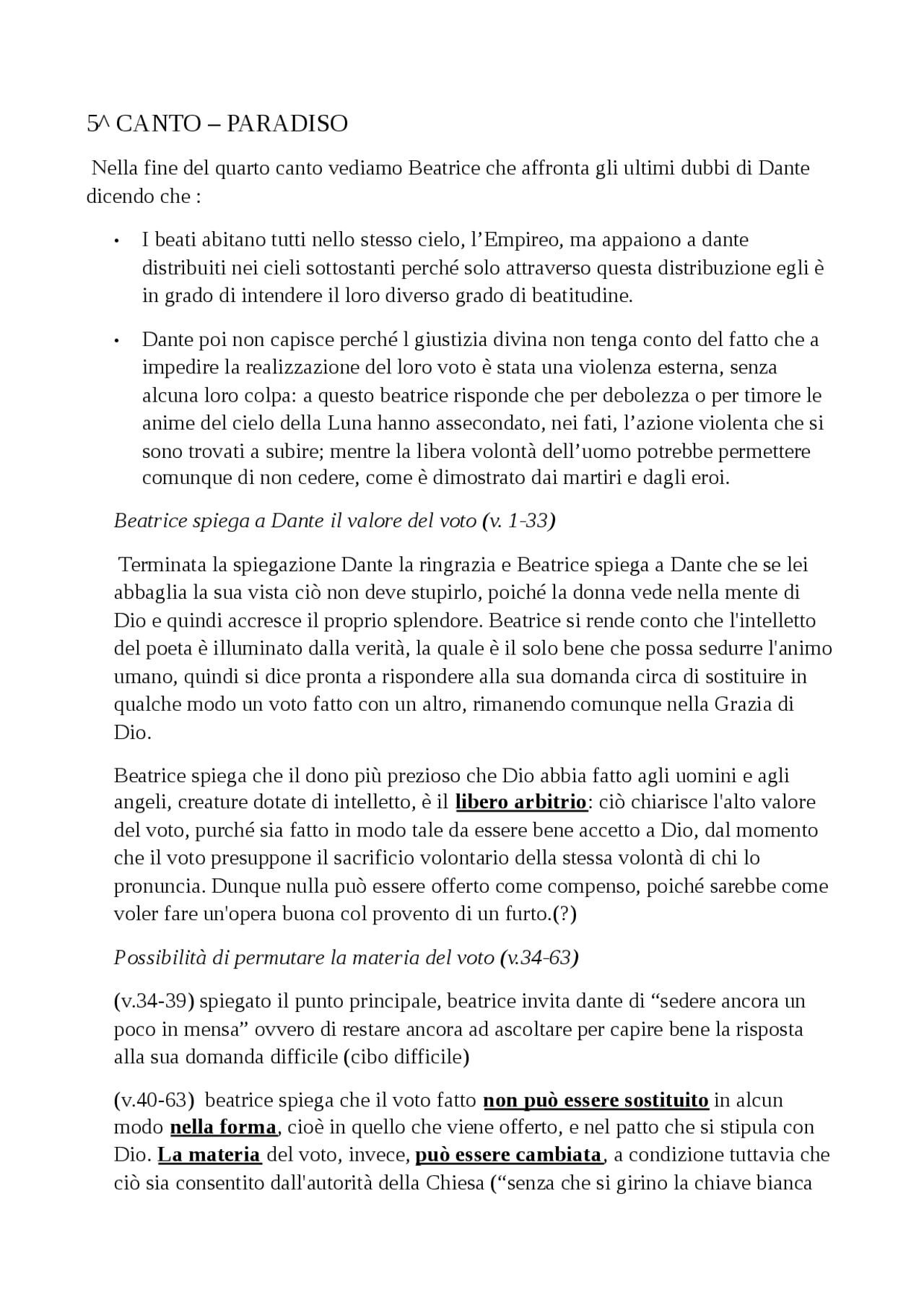 5° Canto Del Paradiso Divina Commedia Docsity