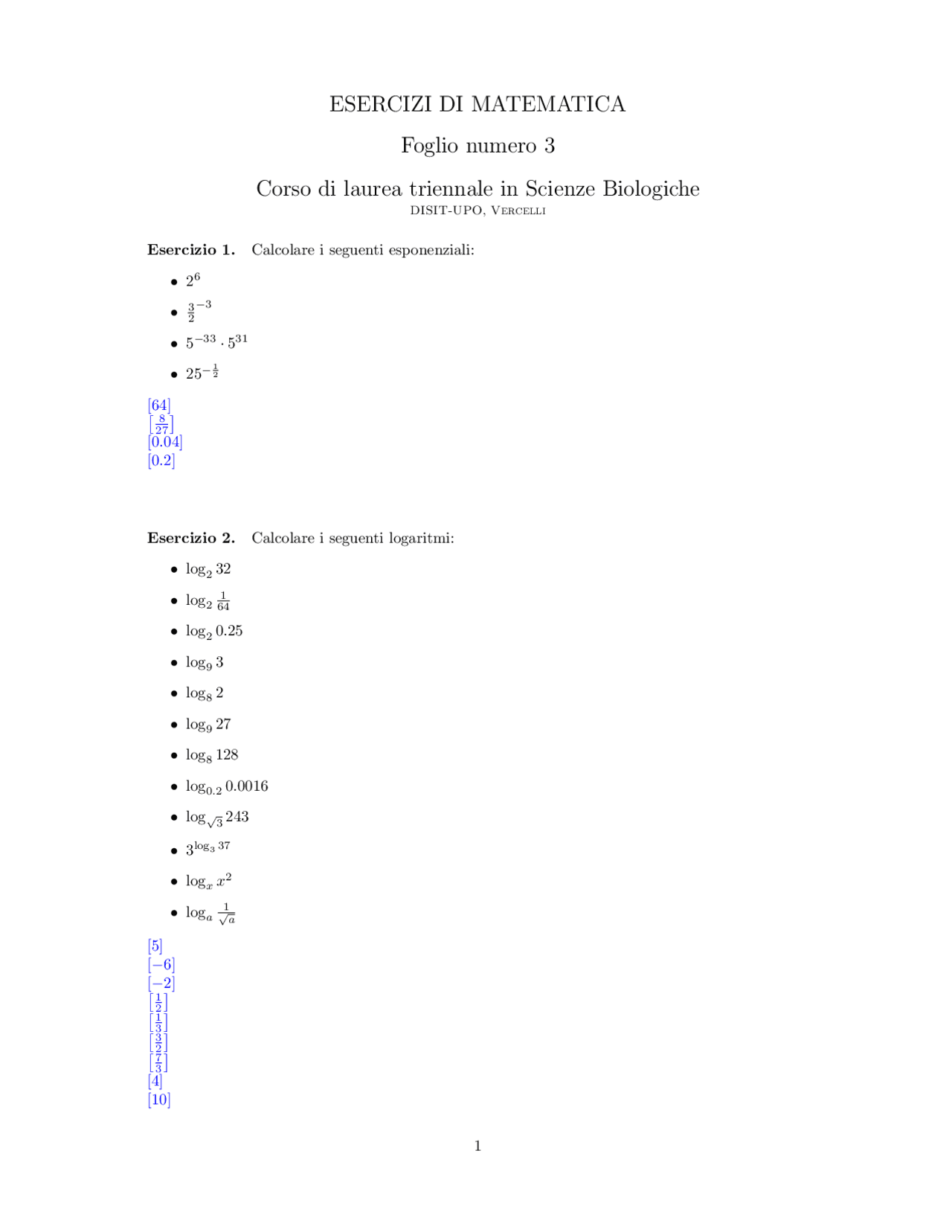Esercizi Di Matematica Docsity