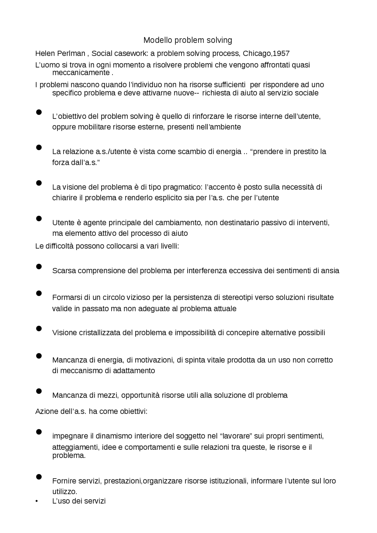 Modello di Problem Solving; Modello trattato da Helen Perlman , Social ...
