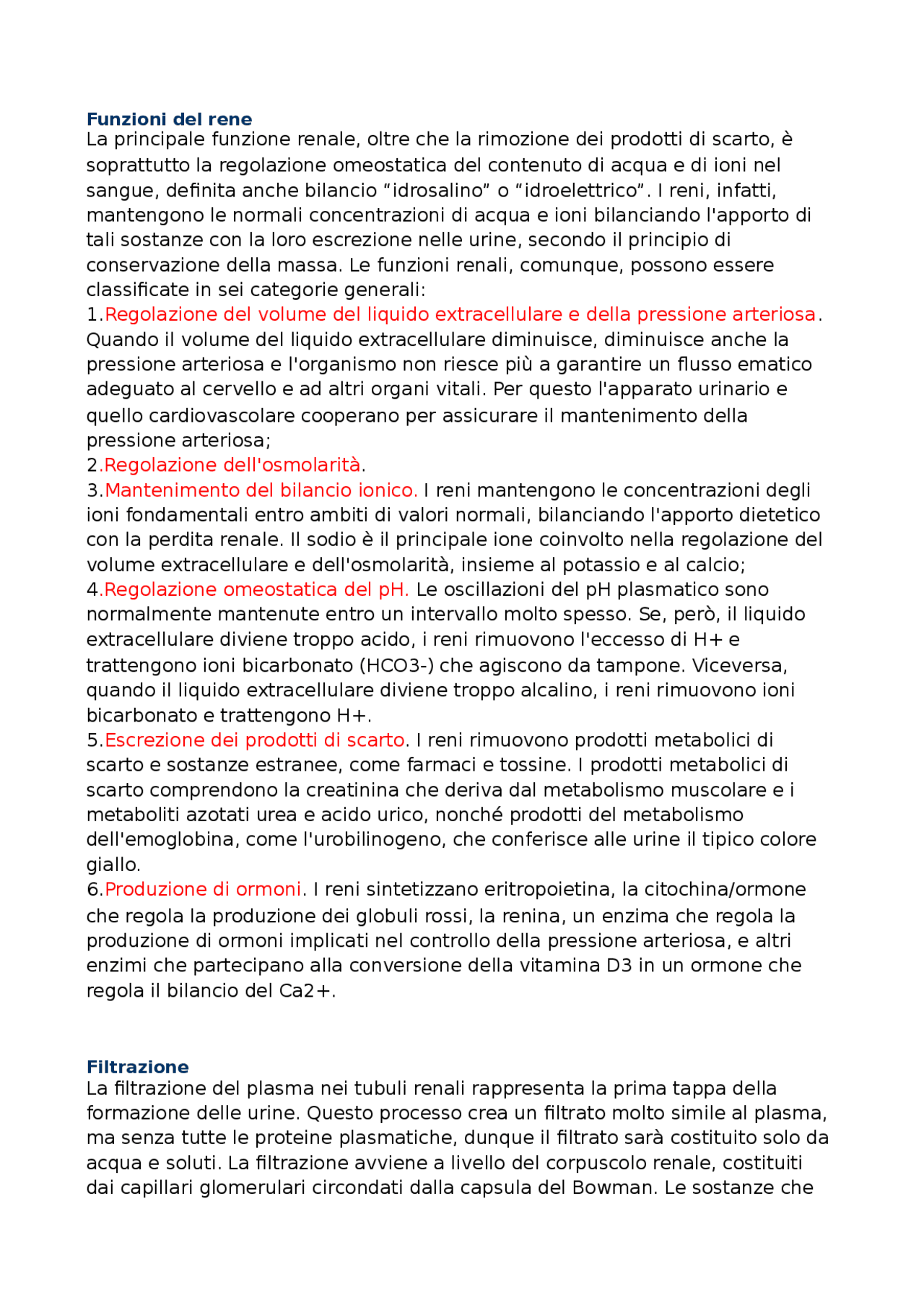 Funzione del rene ed equilibrio elettrolitico. - Docsity