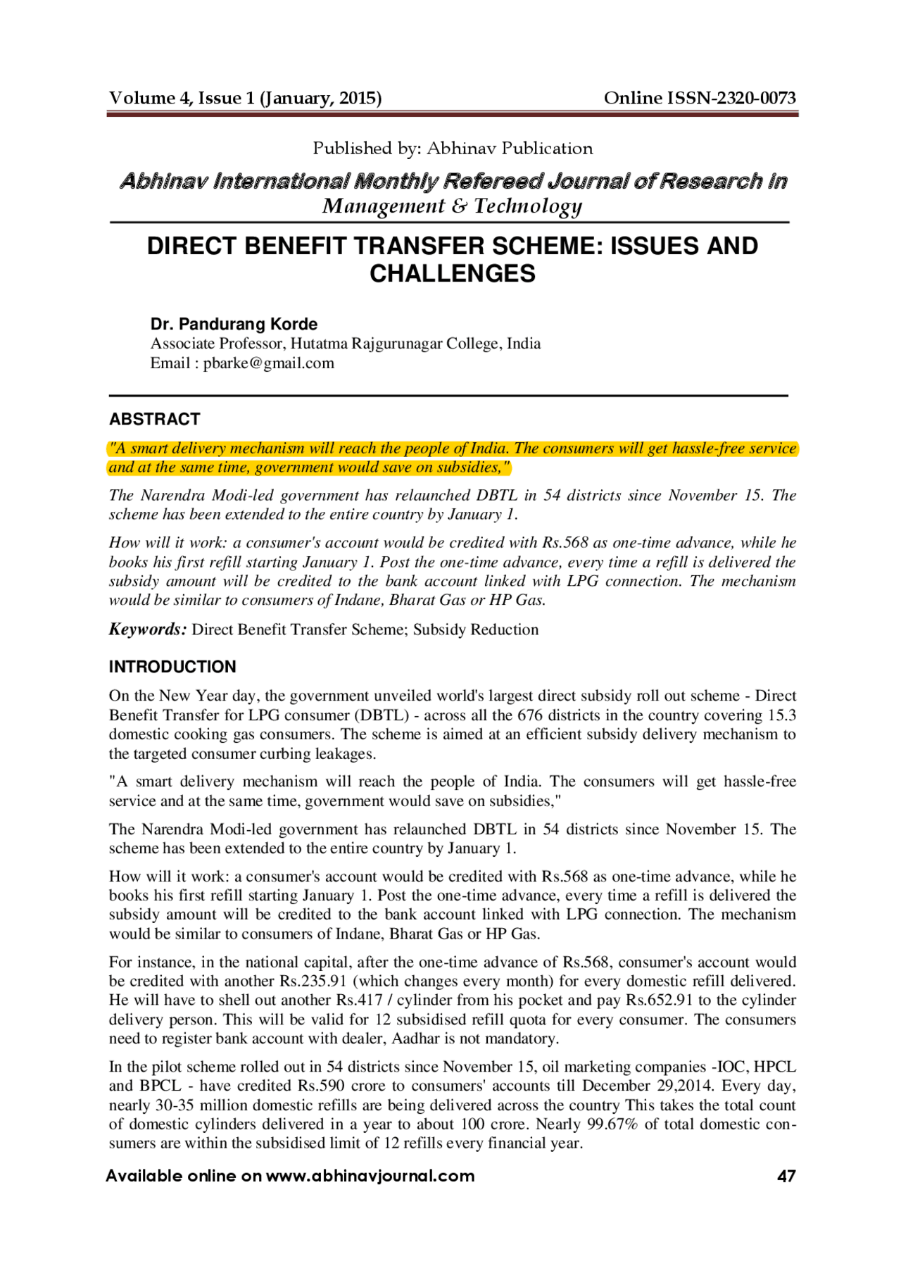 Direct benifit transfer scheme - Docsity