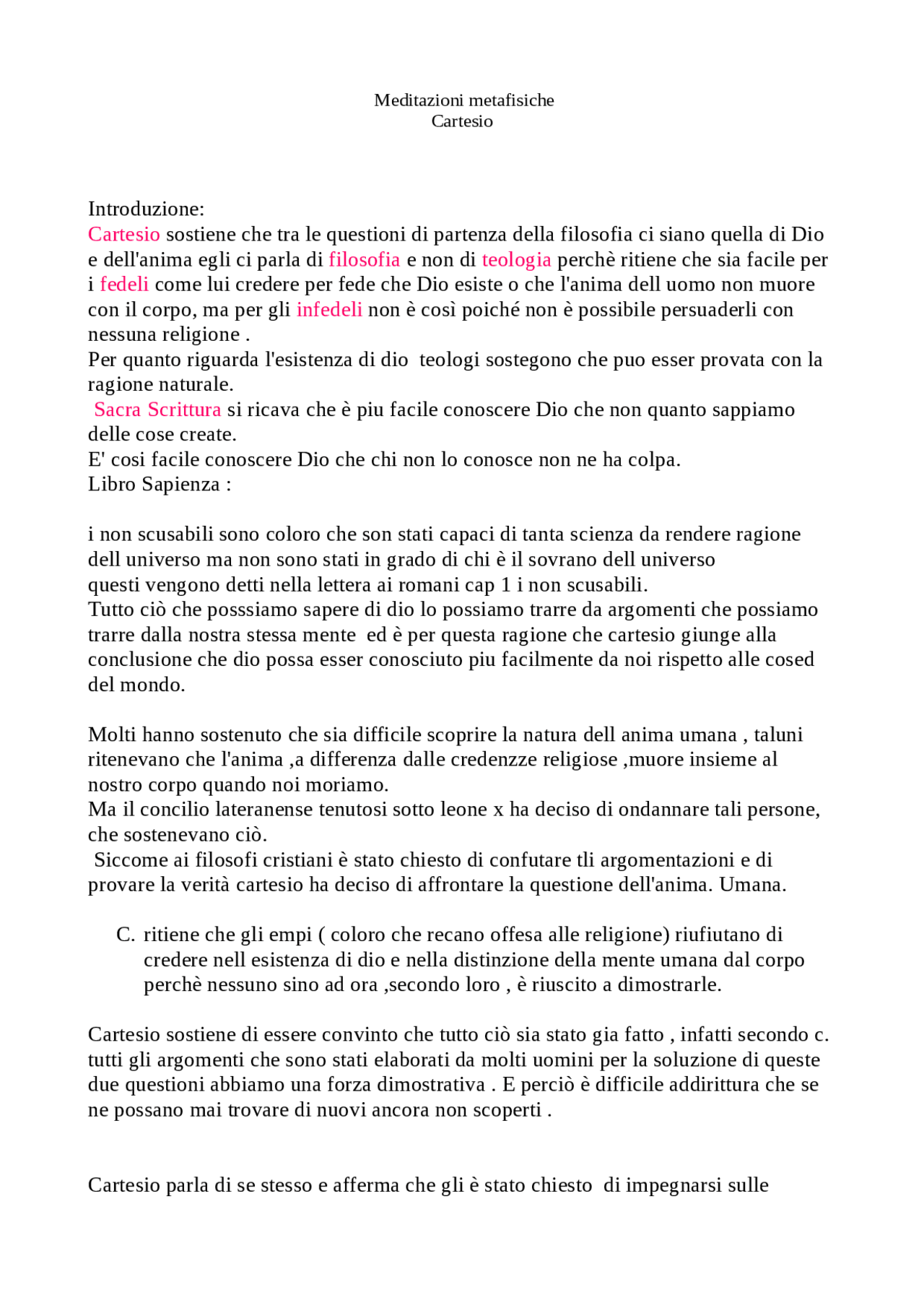 Meditazioni Metafisiche Cartesio Docsity