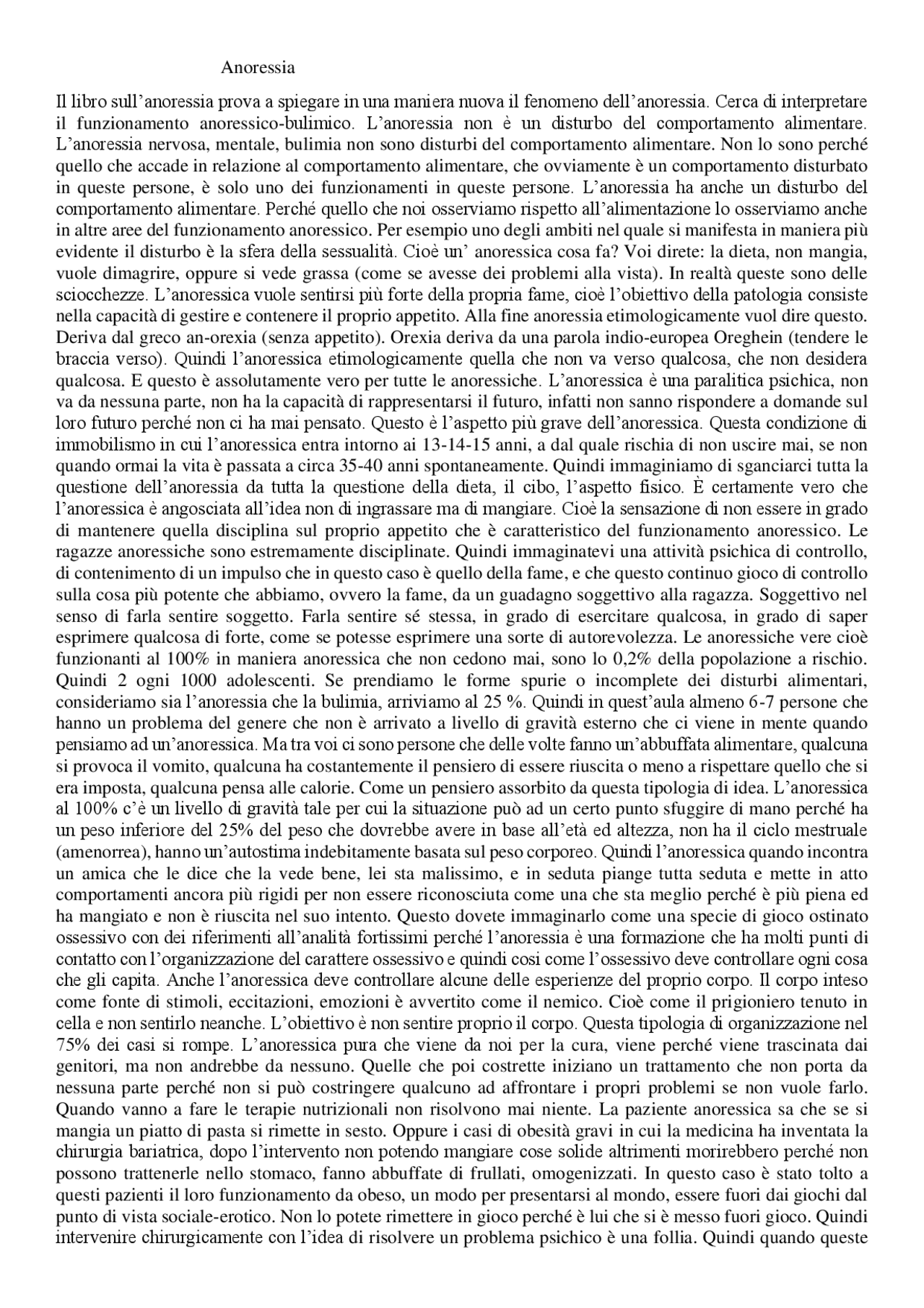 Il Disturbo Dell Anoressia Docsity