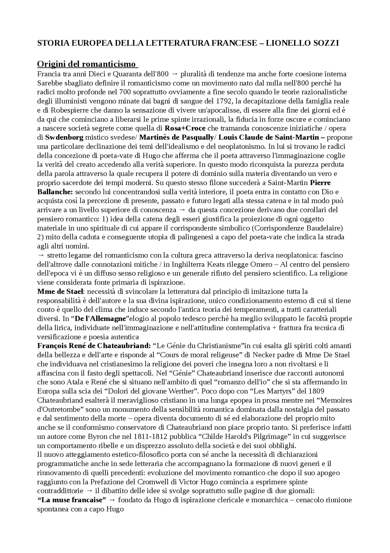 Storia Della Letteratura Francese Lionello Sozzi Docsity