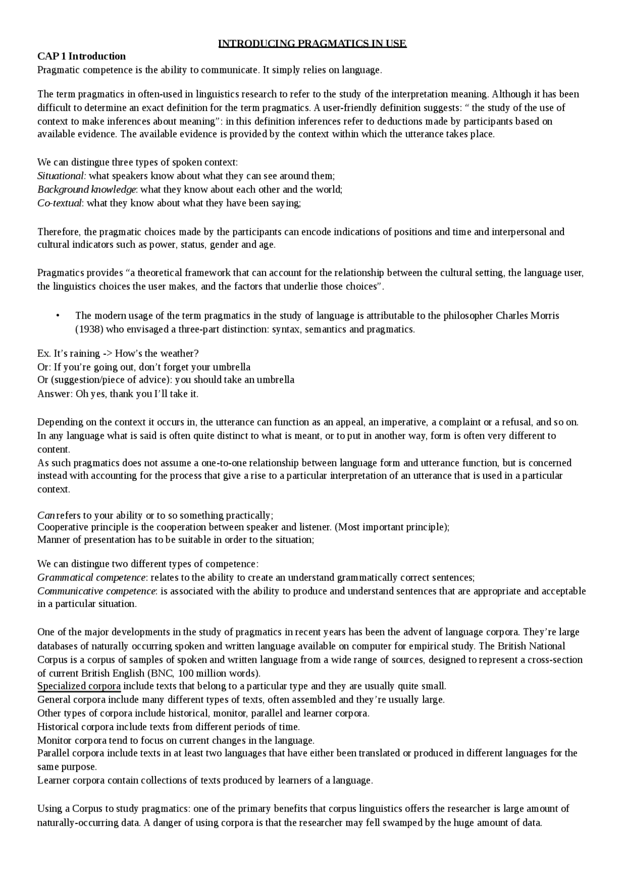 Introducing pragmatic in use - Docsity