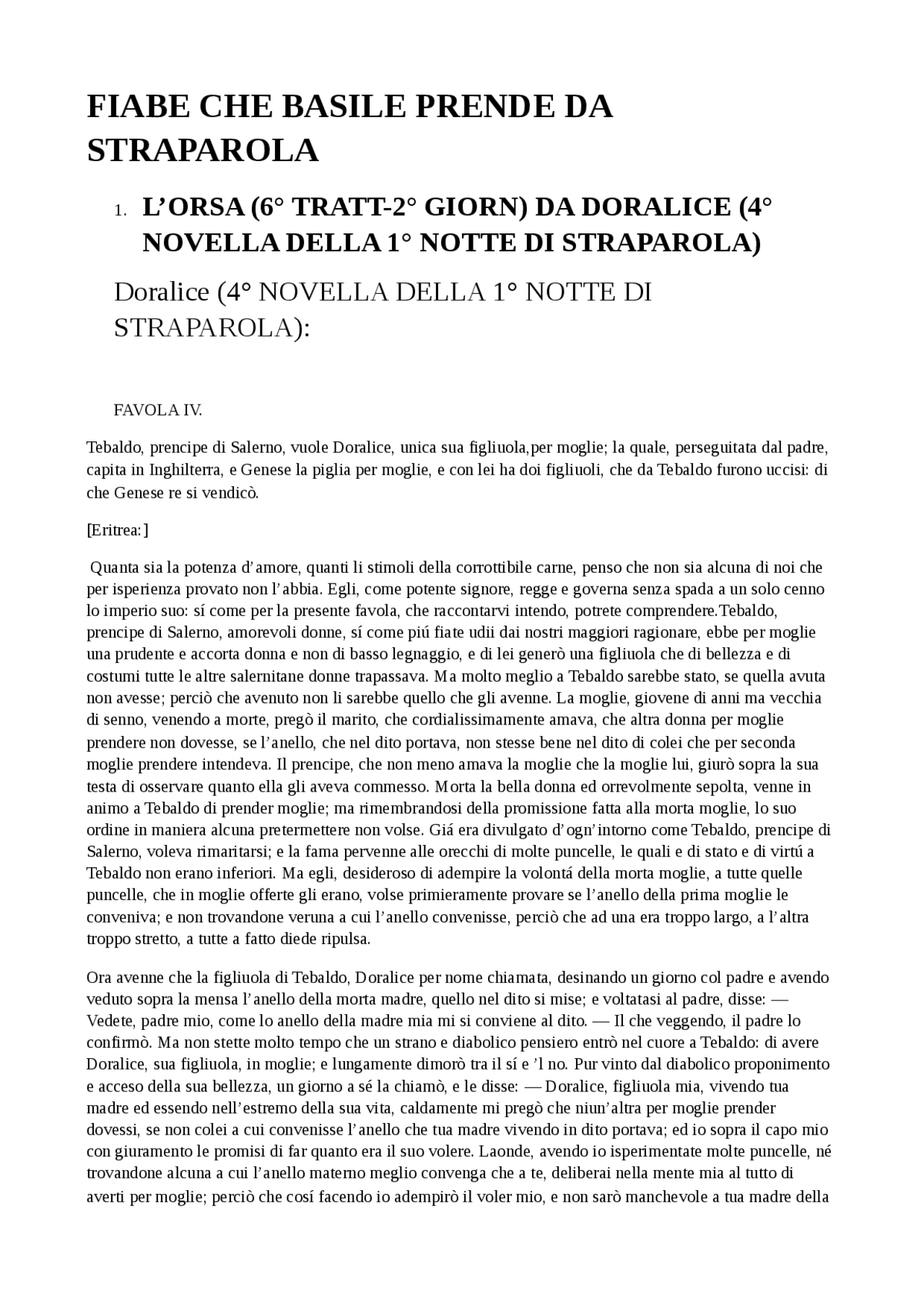 Riassunto Favole Straparola Docsity