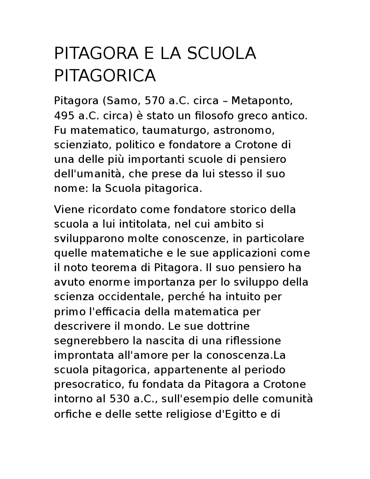 Pitagora e le sue scoperte - Docsity
