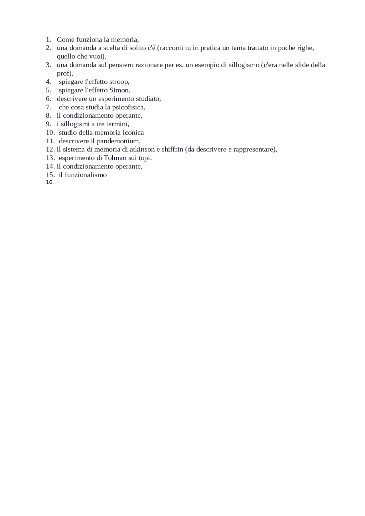 Domande Psicologia Generale Docsity