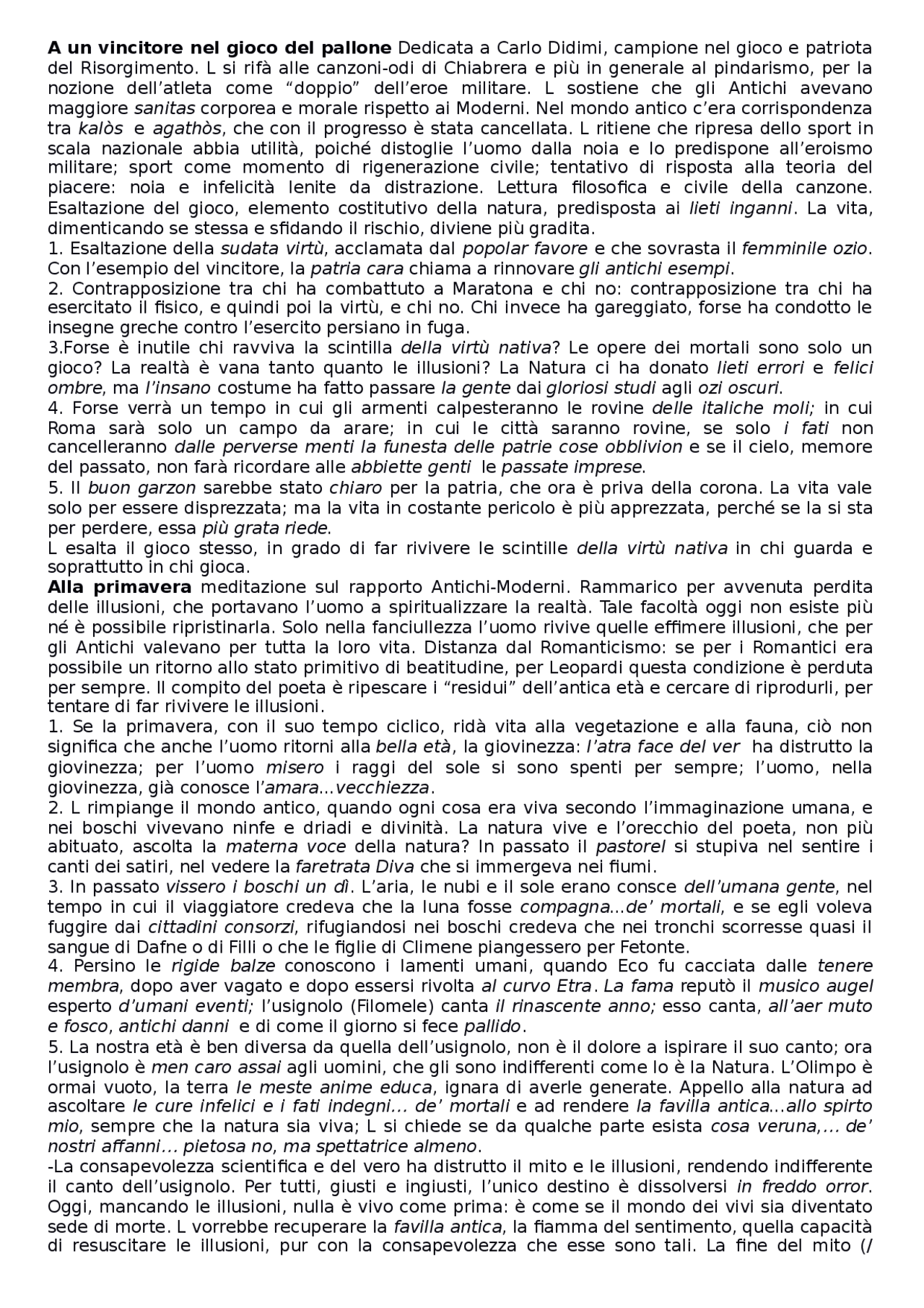 Sintesi Alcuni Canti Di Leopardi Docsity