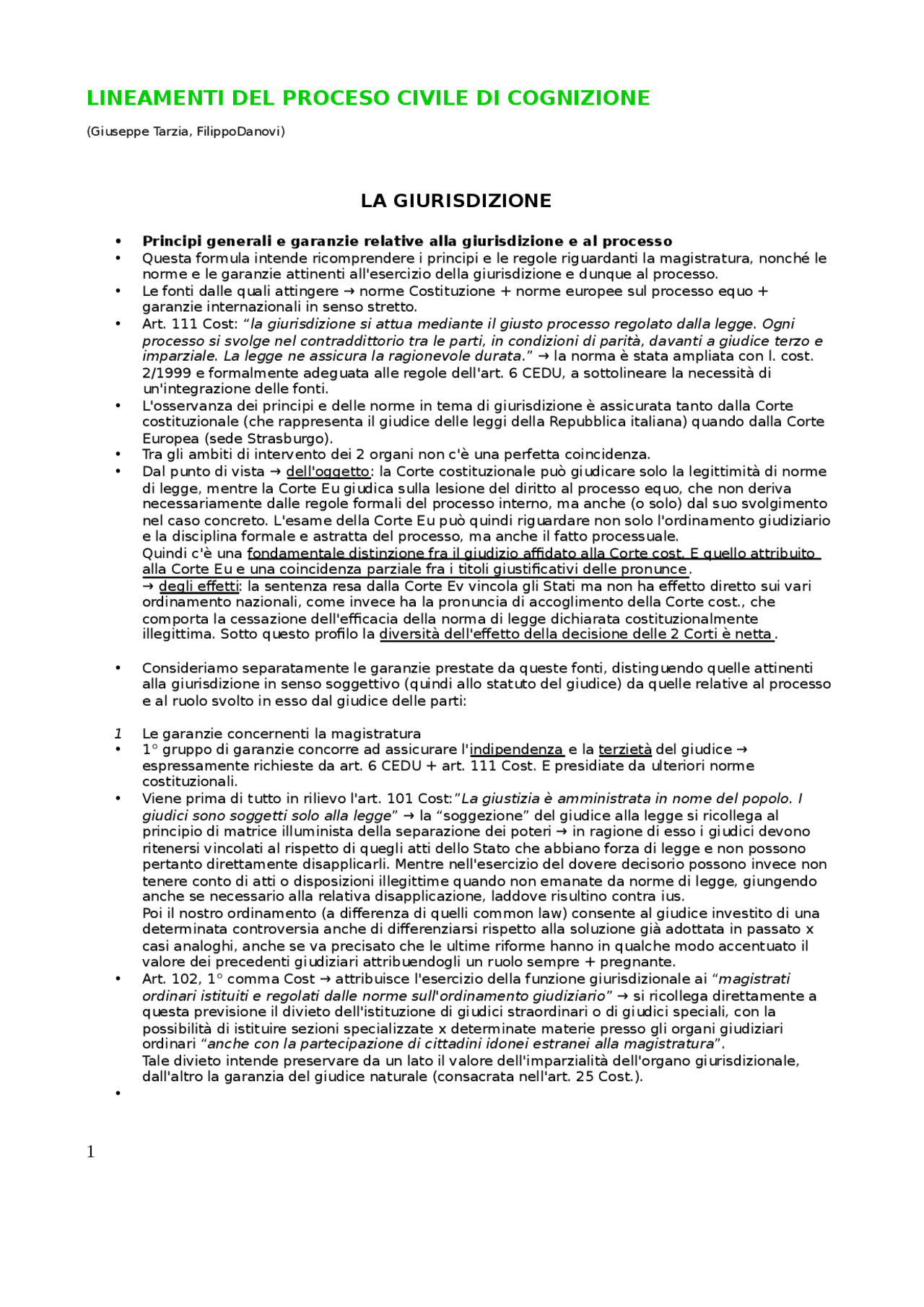 Riassunto Lineamenti Del Processo Civile Di Cognizione Docsity