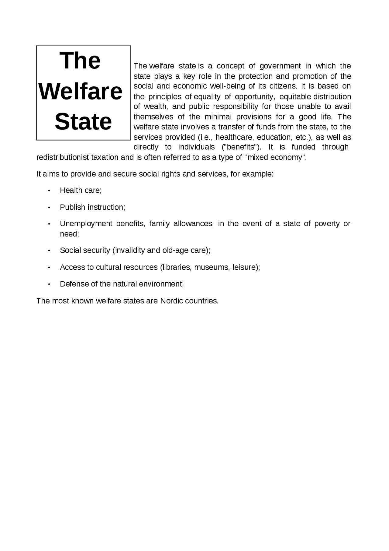 The Welfare State Itc Appunti Di Inglese Docsity