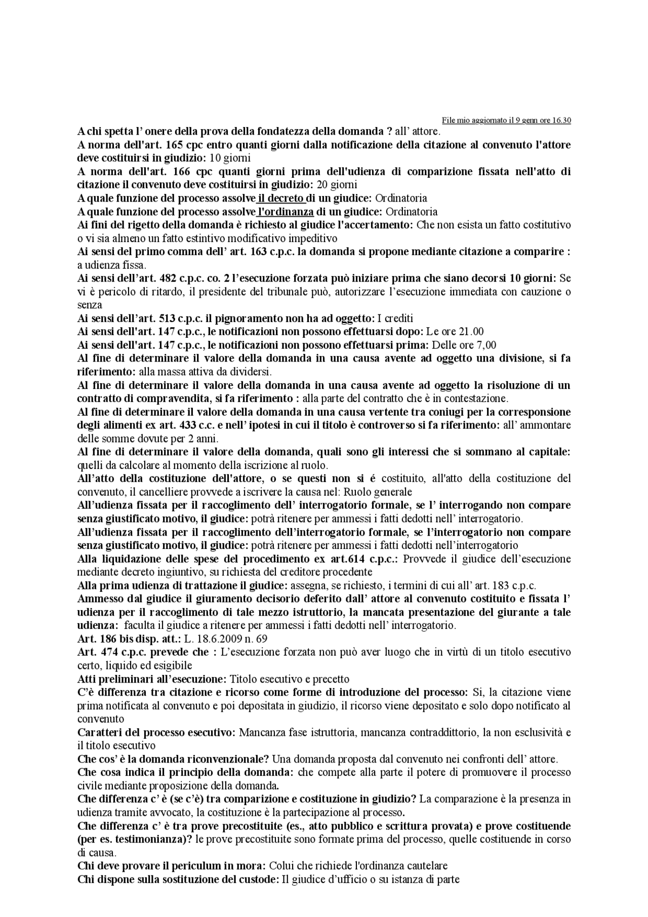 Test Procedura Civile Docsity
