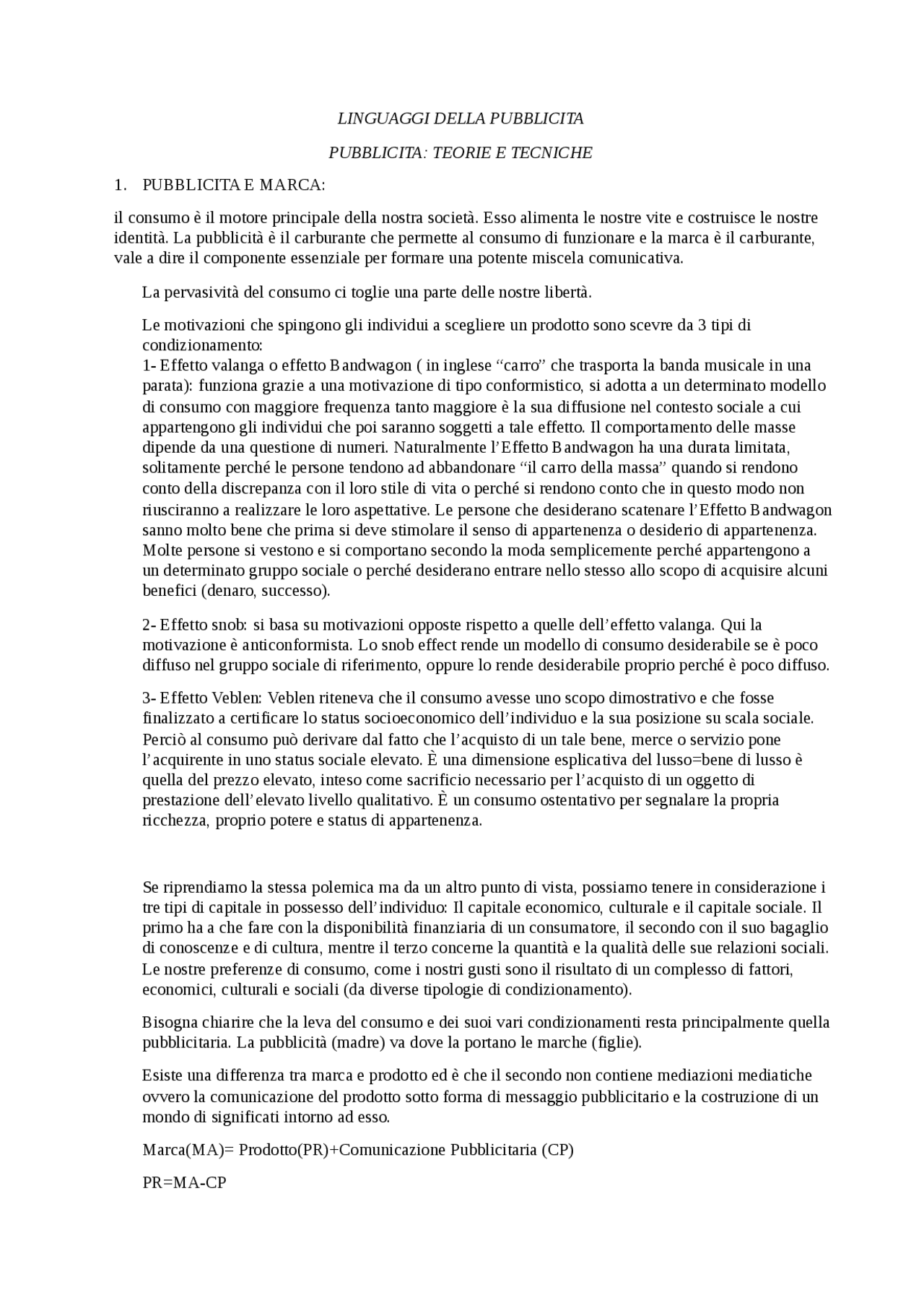 Pubblicità Teorie E Tecniche Mferraresi Docsity
