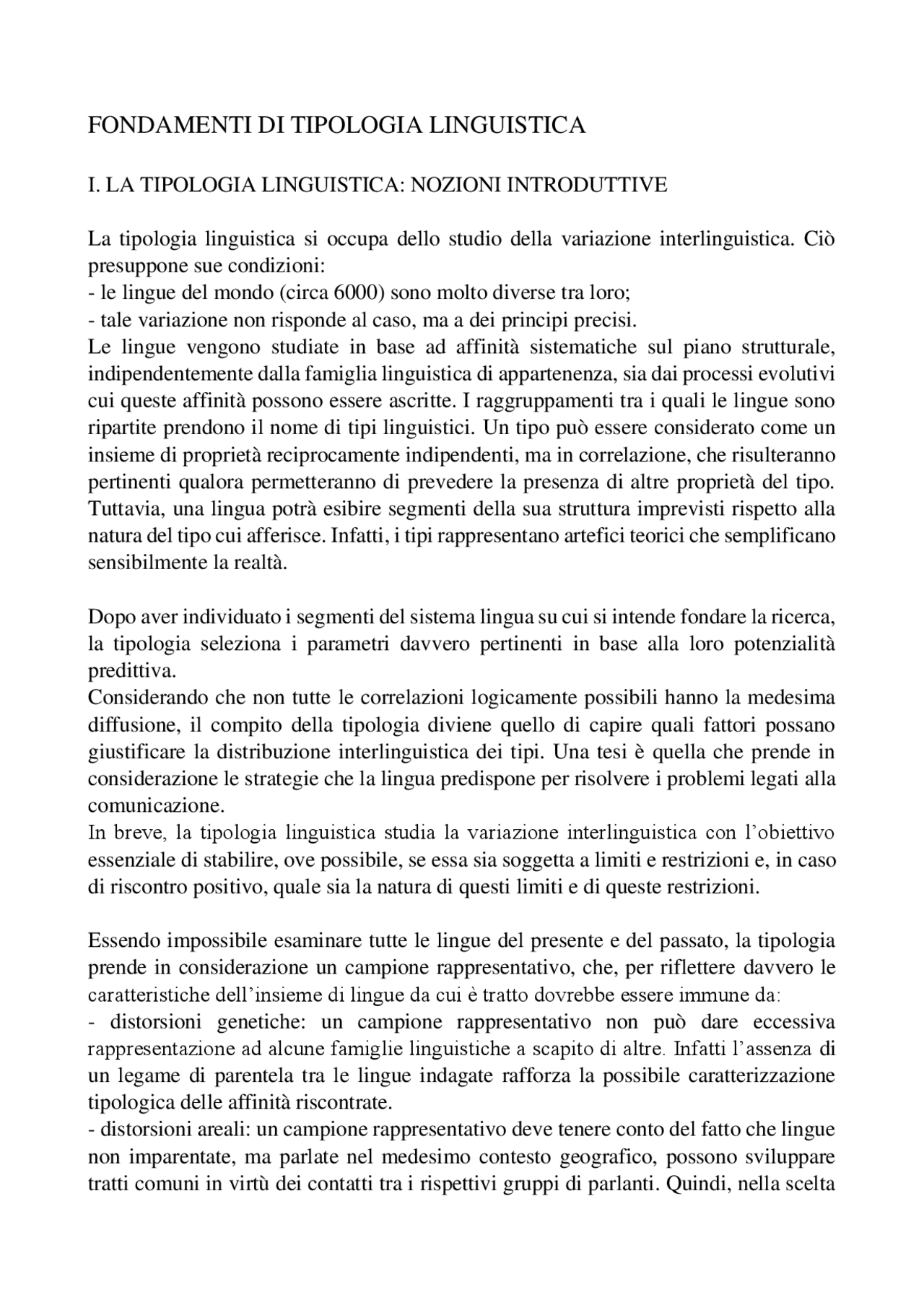 Fondamenti Di Tipologia Linguistica Nicola Grandi Riassunto Docsity