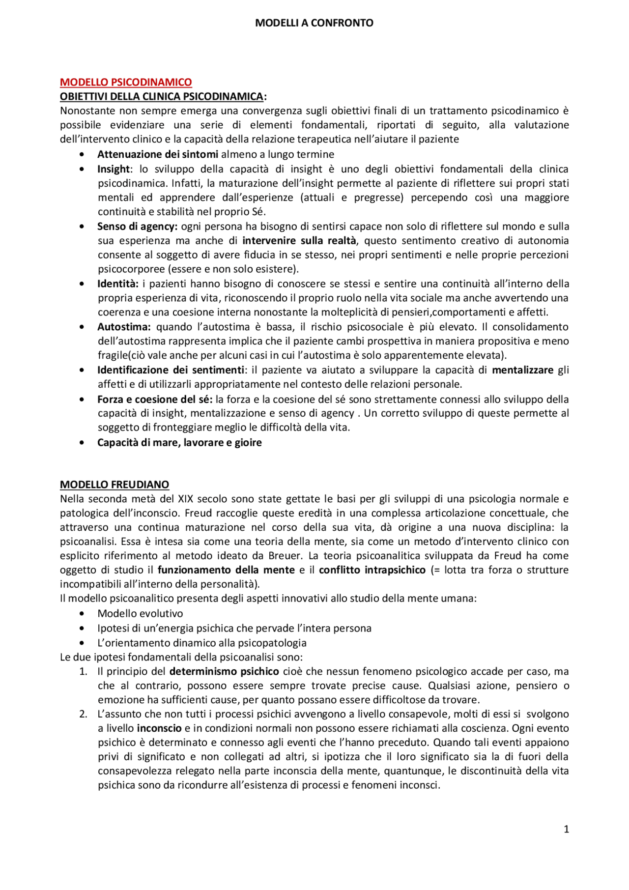 Modello Psicodinamico E Cognitivo Comportamentale Docsity