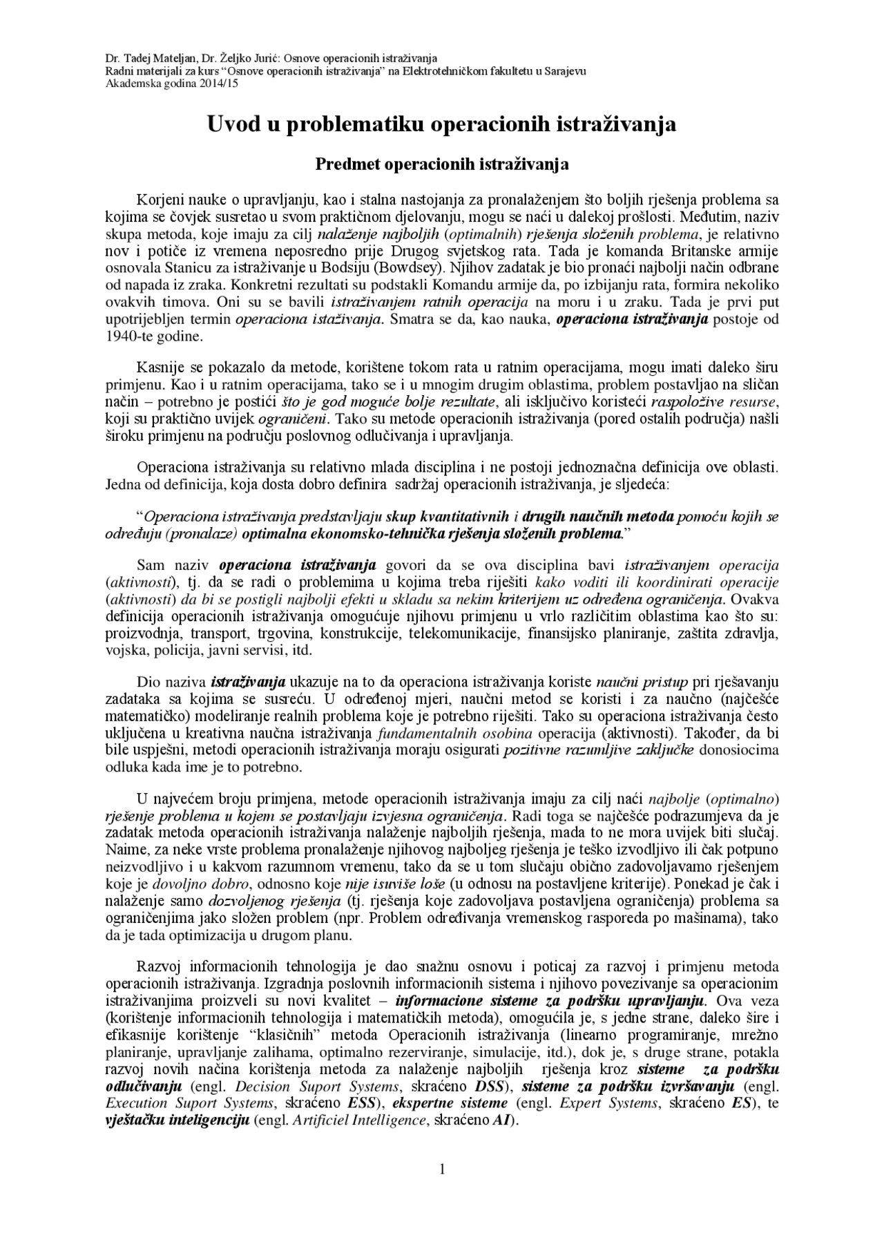 Uvod u problematiku operacionih istrazivanja | Skripte' predlog ...