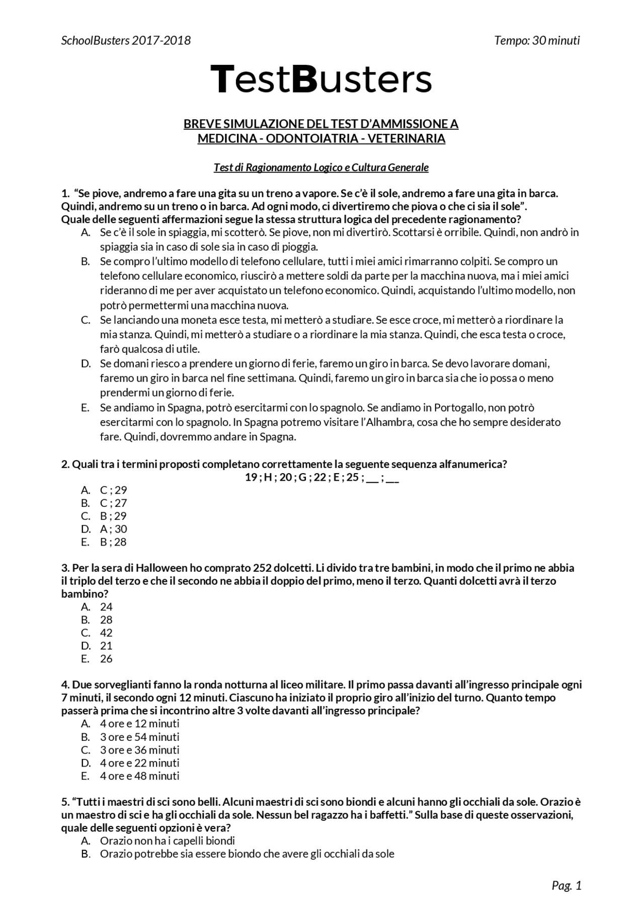 Test vari per medicina - Docsity