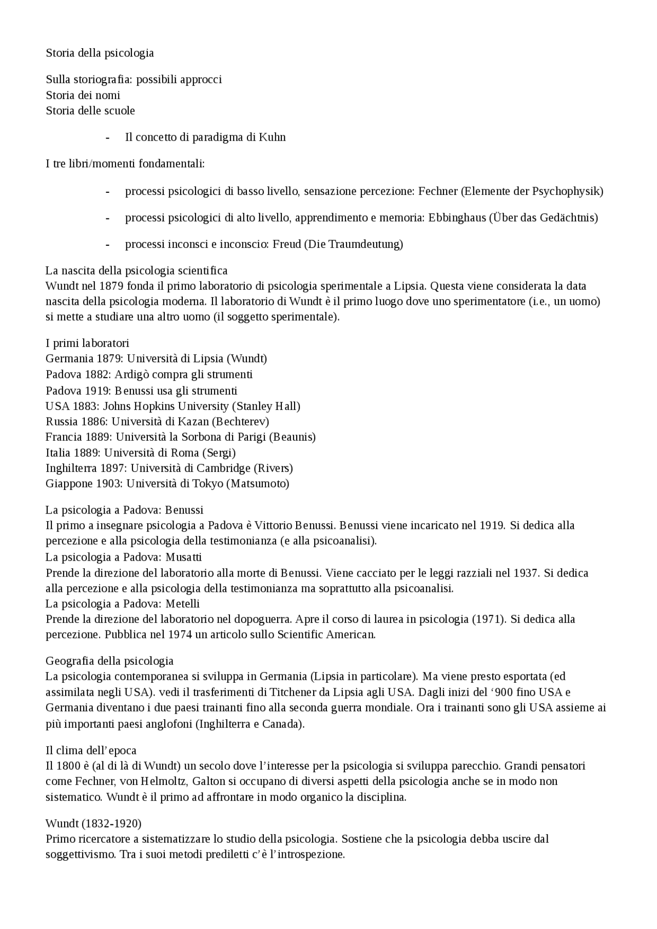 Storia Della Psicologia Profgrassi Docsity