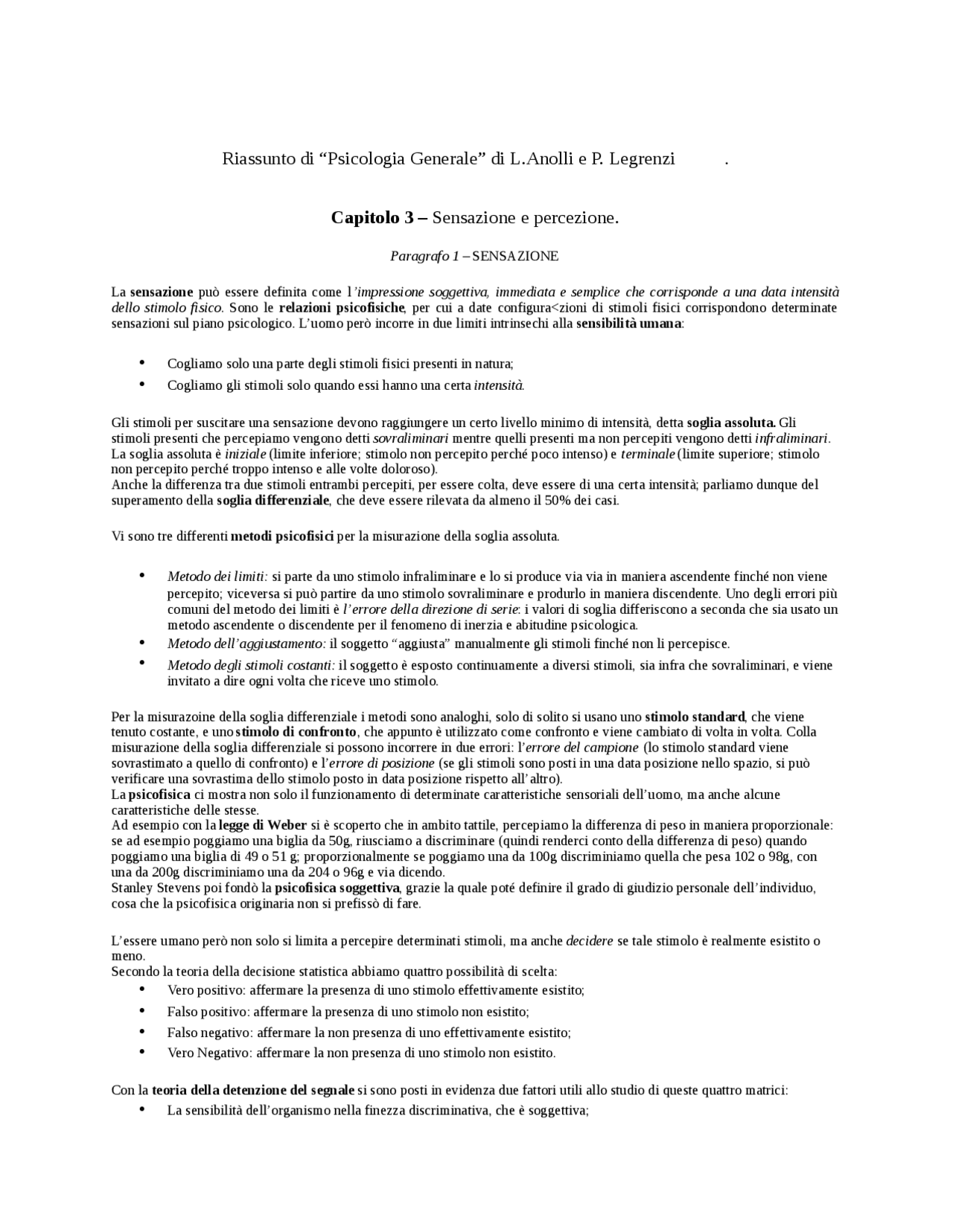 Psicologia Generale Docsity