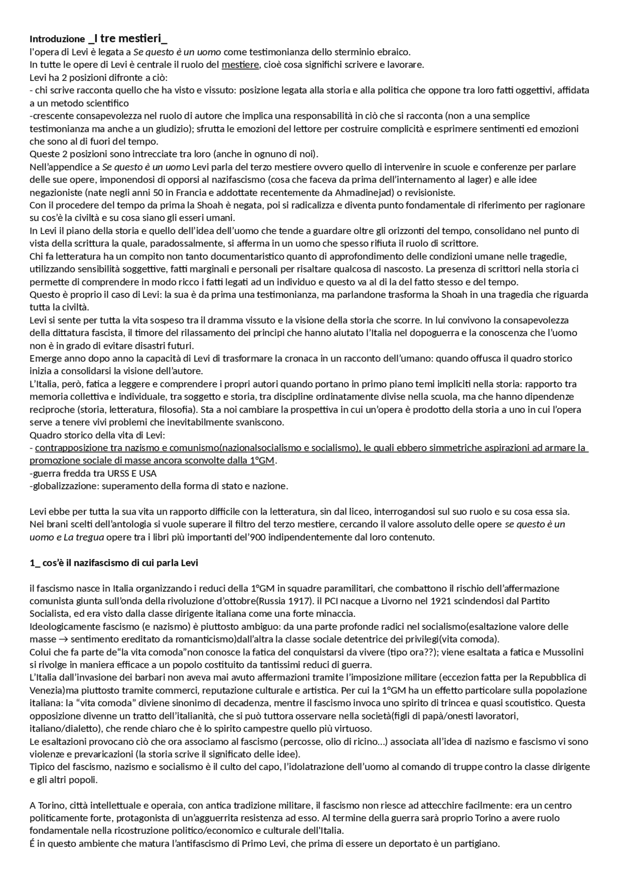 Riassunto Primo Levi Di Enrico Palandri Docsity