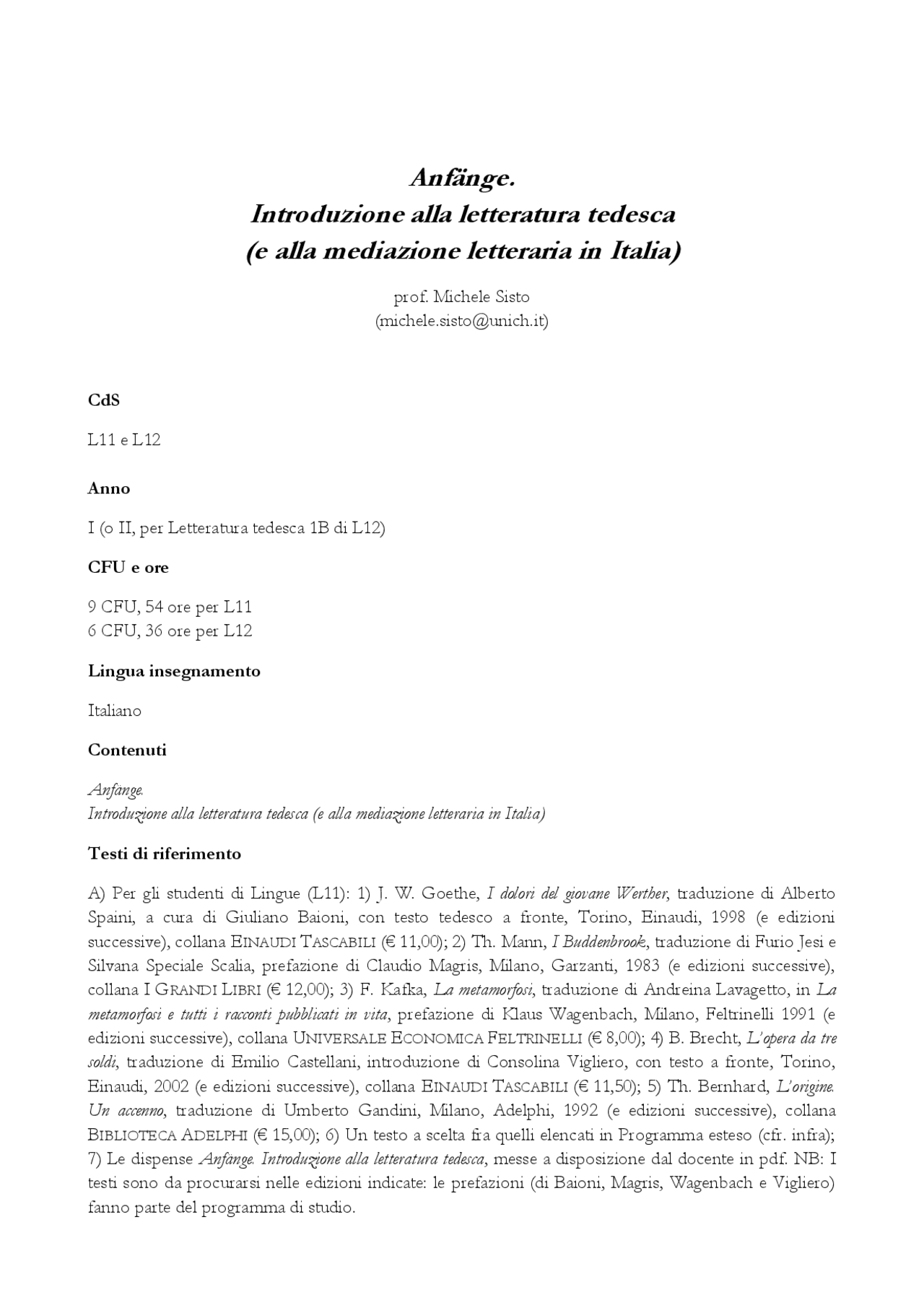 Appunti X Esame Di Letteratura Tedesca Docsity