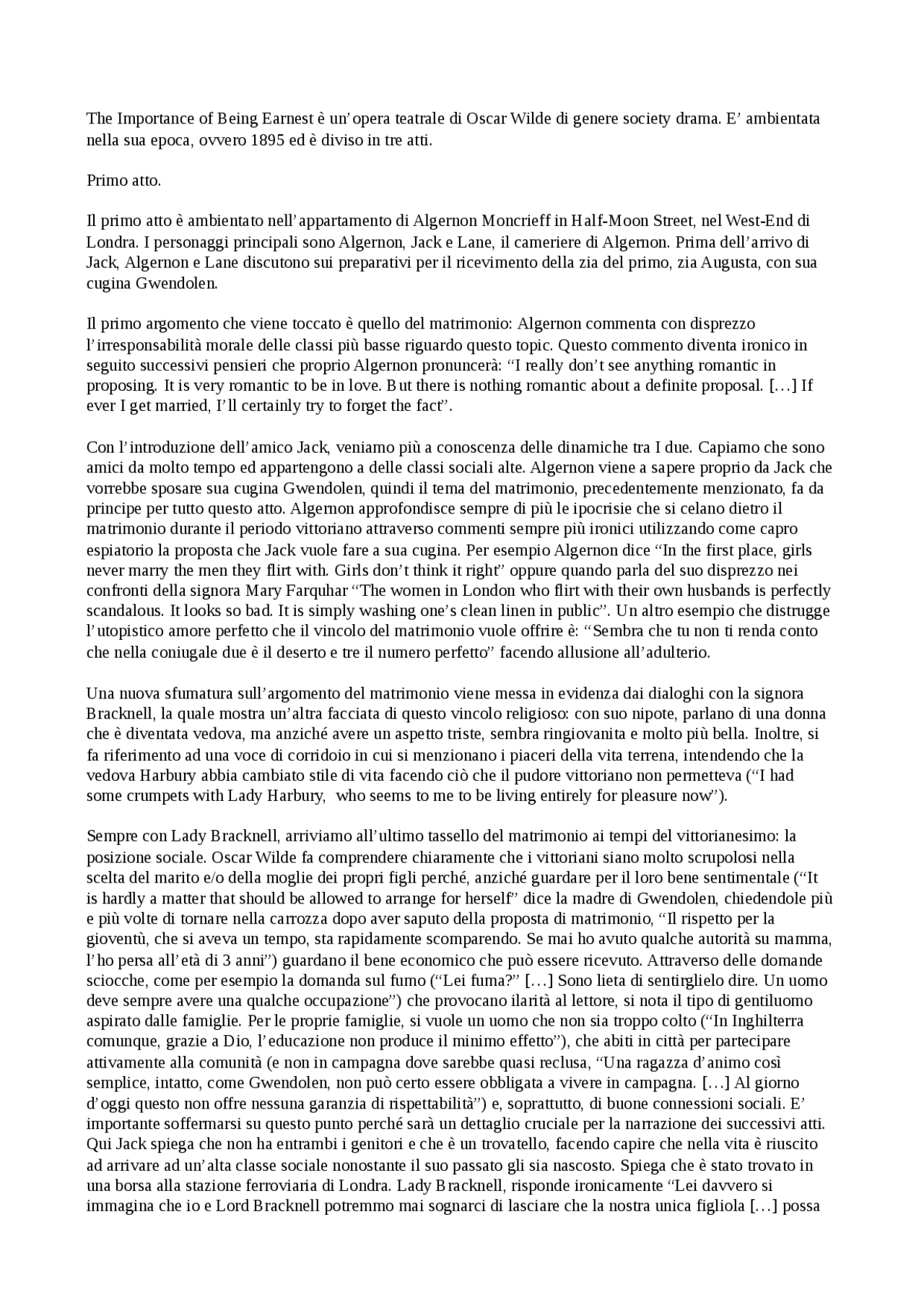 The Importance of Being Earnest - Oscar Wilde | Study notes of English ...